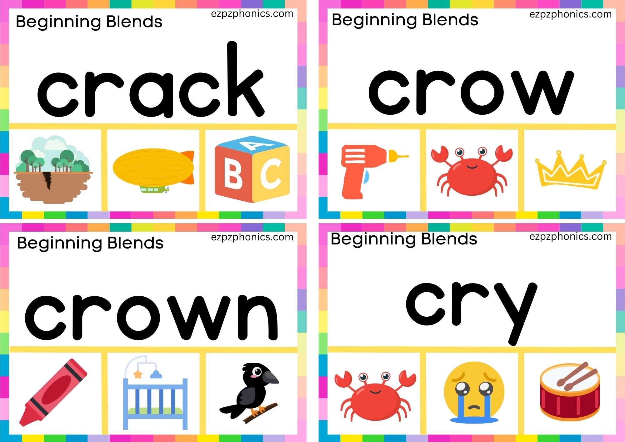 CR Beginning Blends Clip Cards Read The Words And Clip The Correct ...