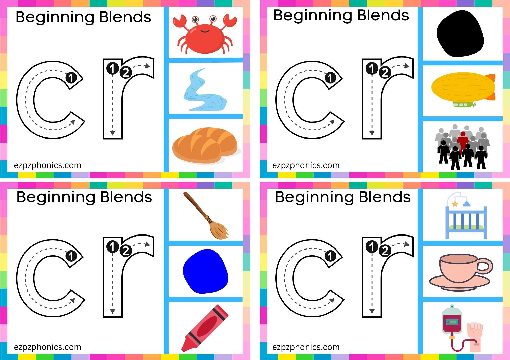CR Beginning Blends Clip Cards Trace The Letters And Clip The Correct ...