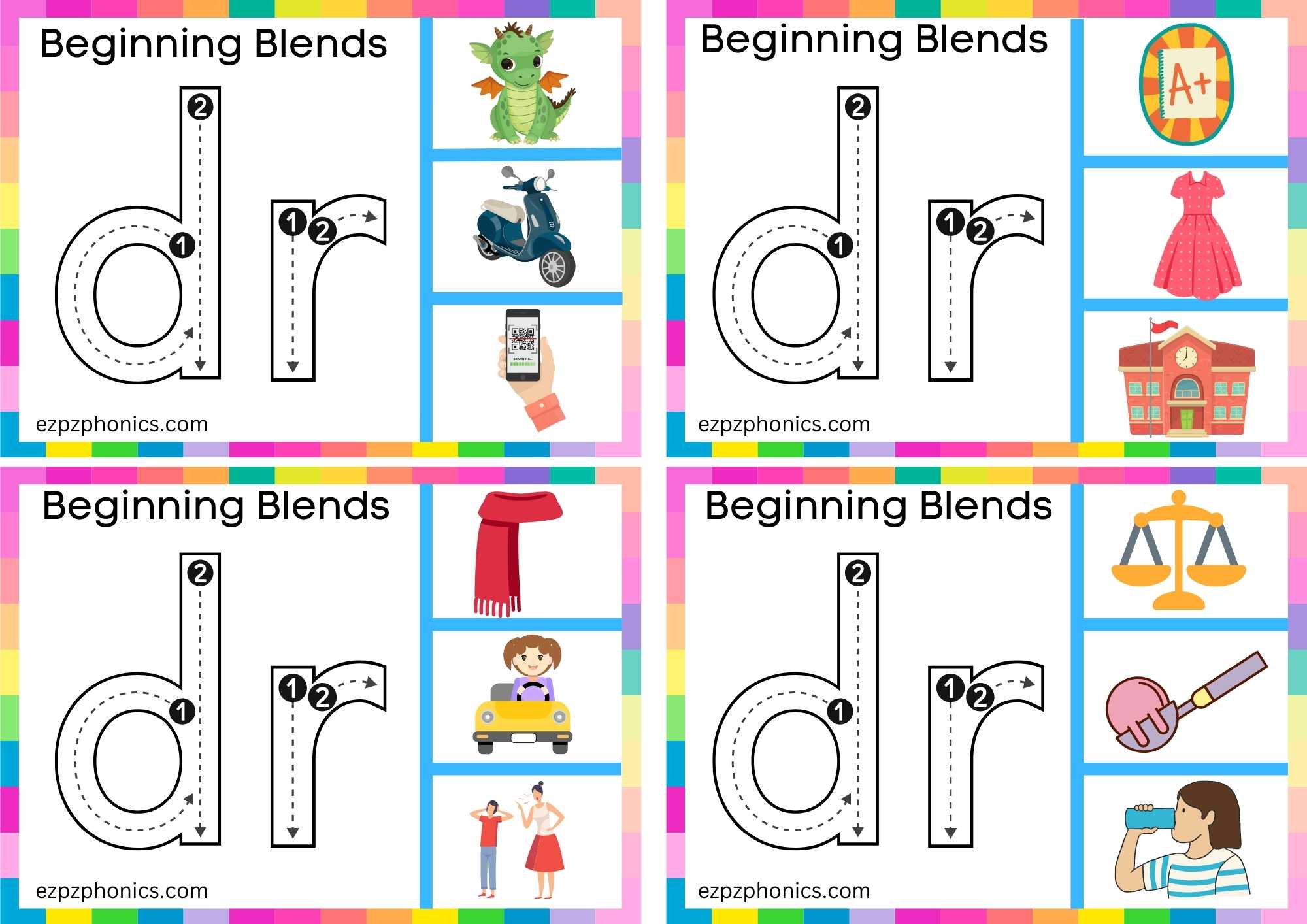 DR Beginning Blends Clip Cards Trace The Letters And Clip The Correct ...