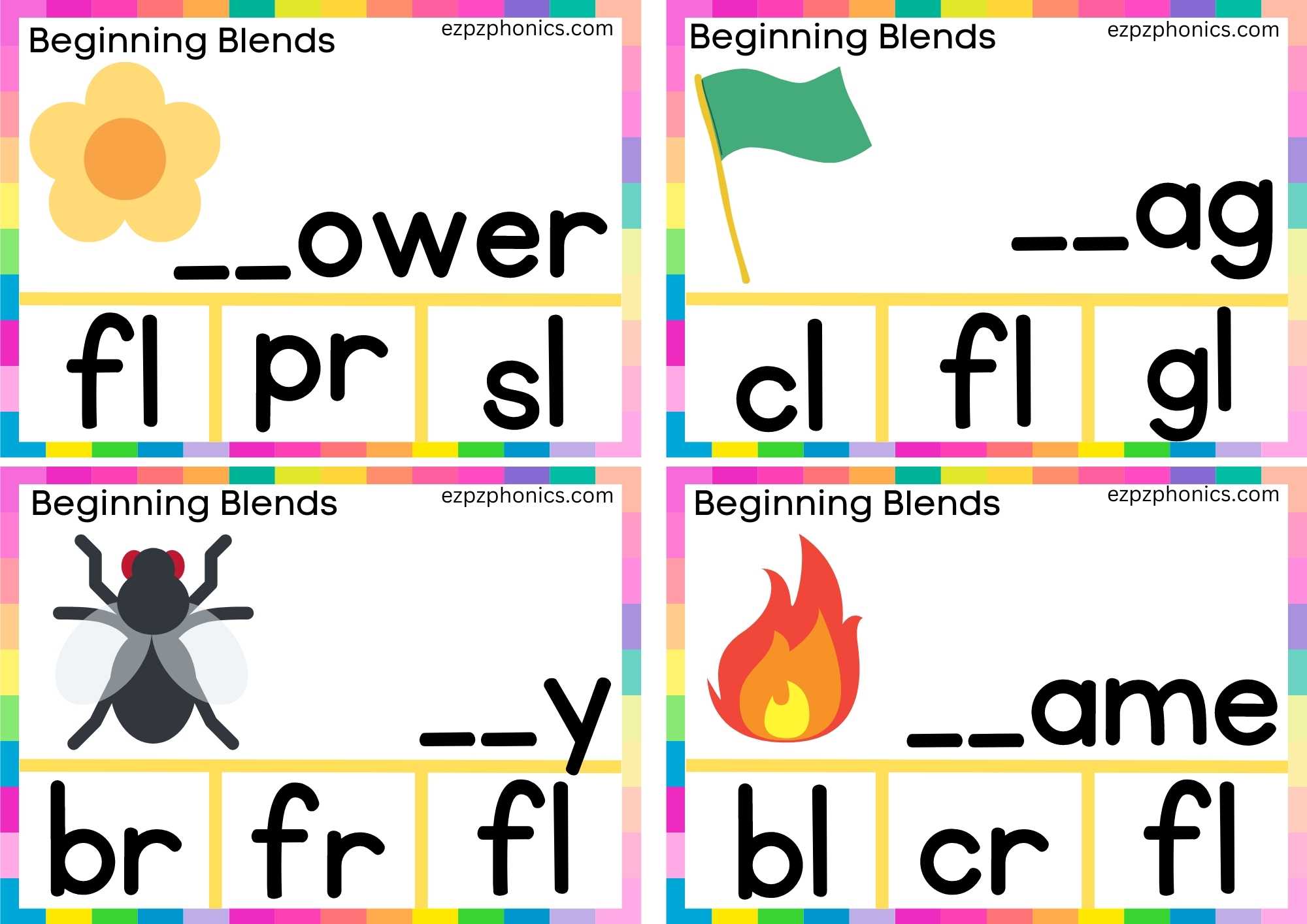 FL Beginning Blends Clip Cards Finish The Words And Clip The Correct ...