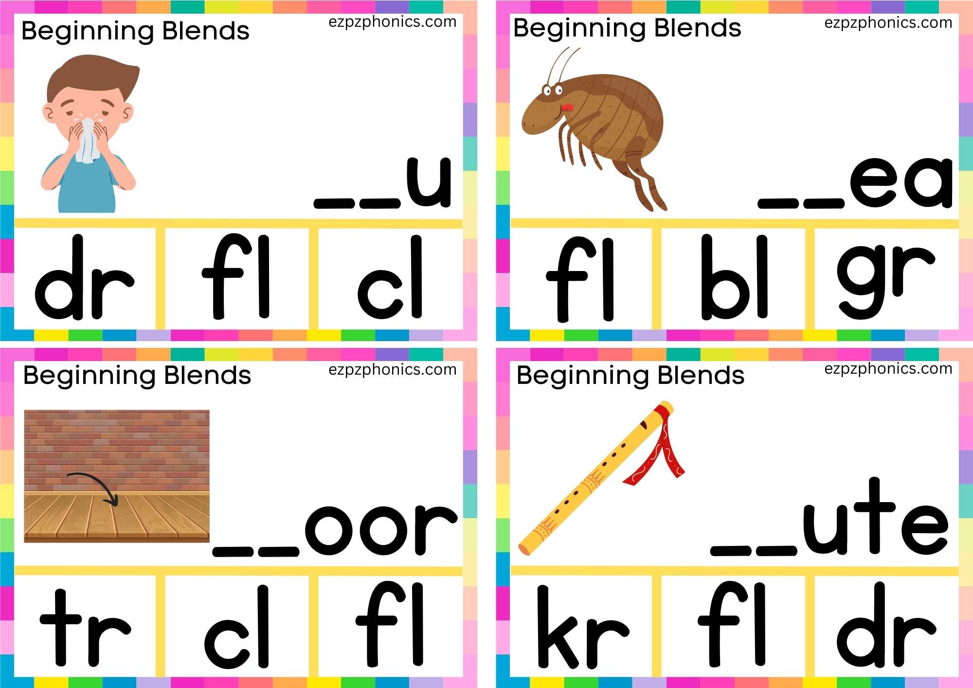 FL Beginning Blends Clip Cards Finish The Words And Clip The Correct ...
