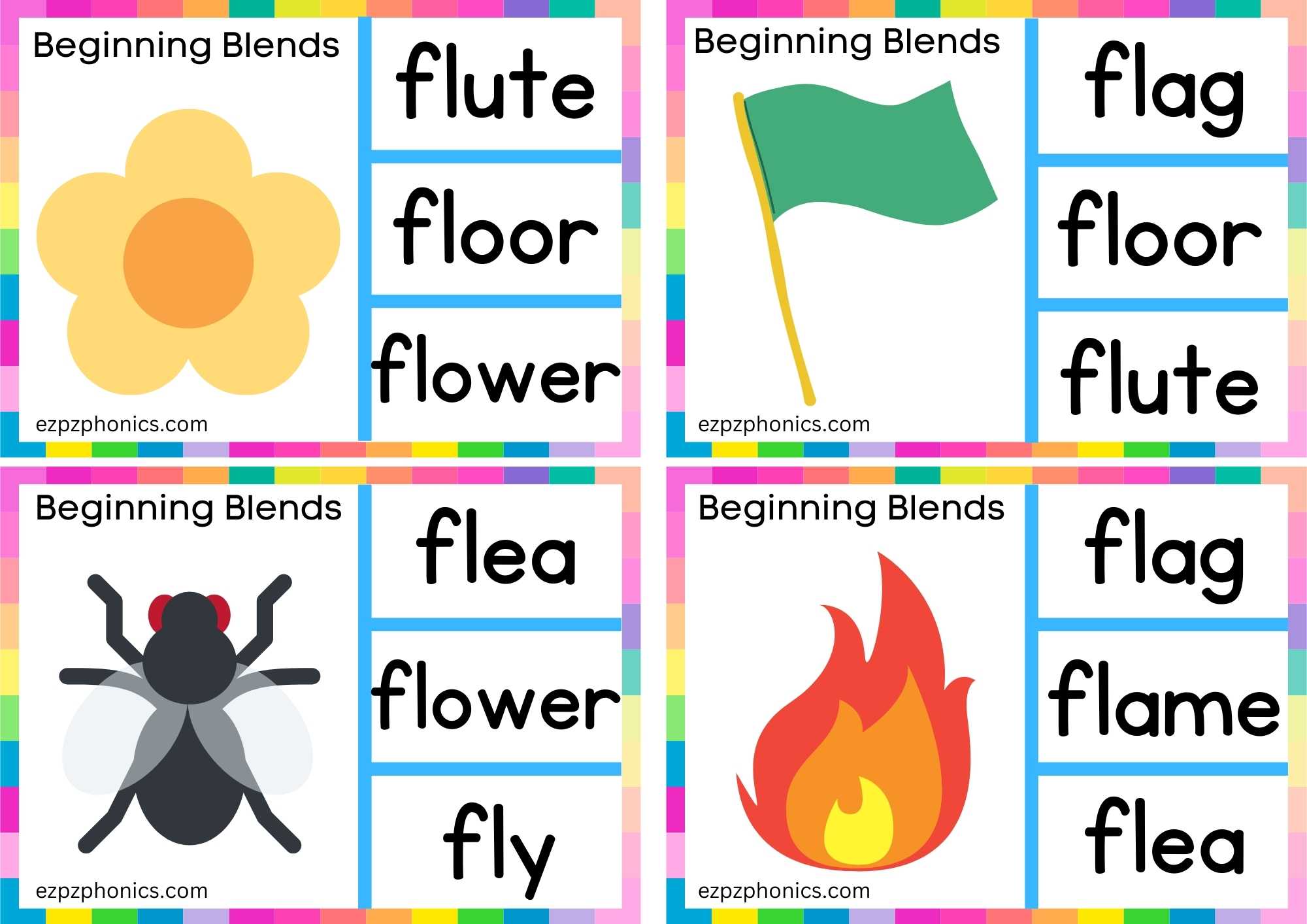 FL Beginning Blends Clip Cards Look At The Image And Clip The Correct ...