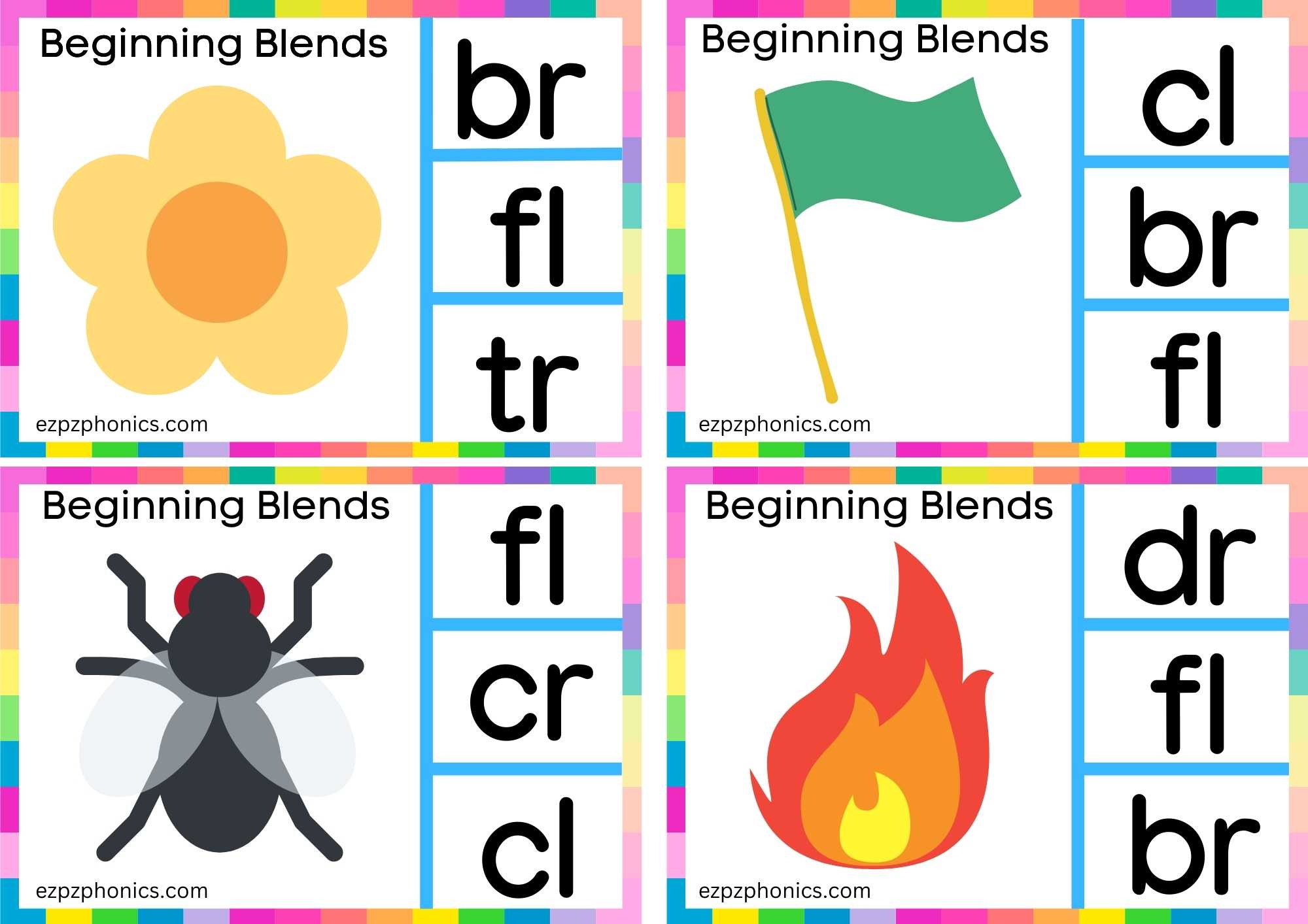 FL Beginning Blends Clip Cards Look At The Images And Clip The Correct ...