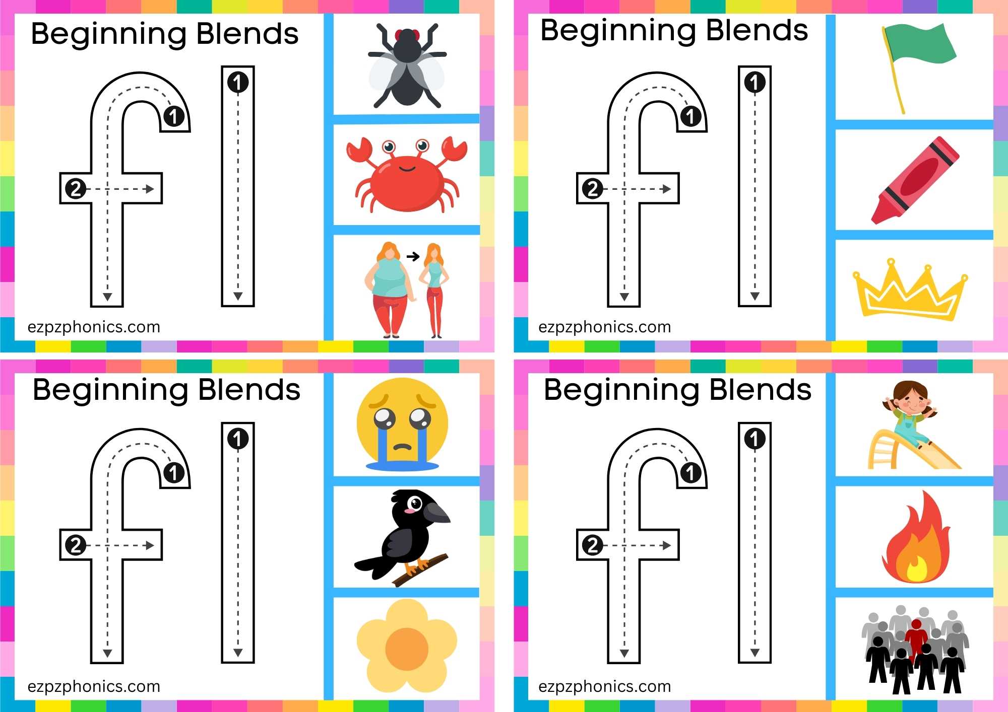 FL Beginning Blends Clip Cards Trace The Letters And Clip The Correct ...