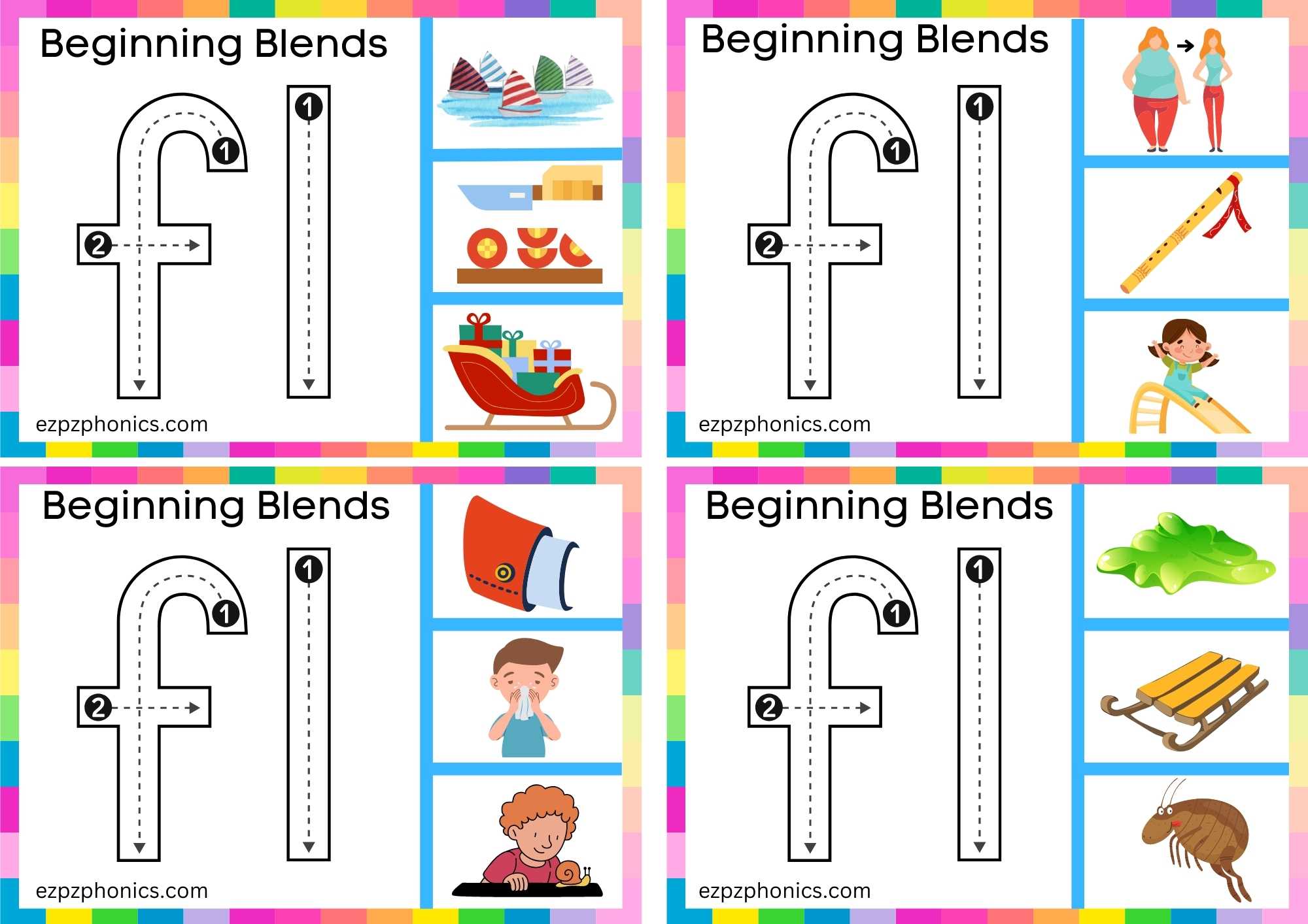FL Beginning Blends Clip Cards Trace The Letters And Clip The Correct ...