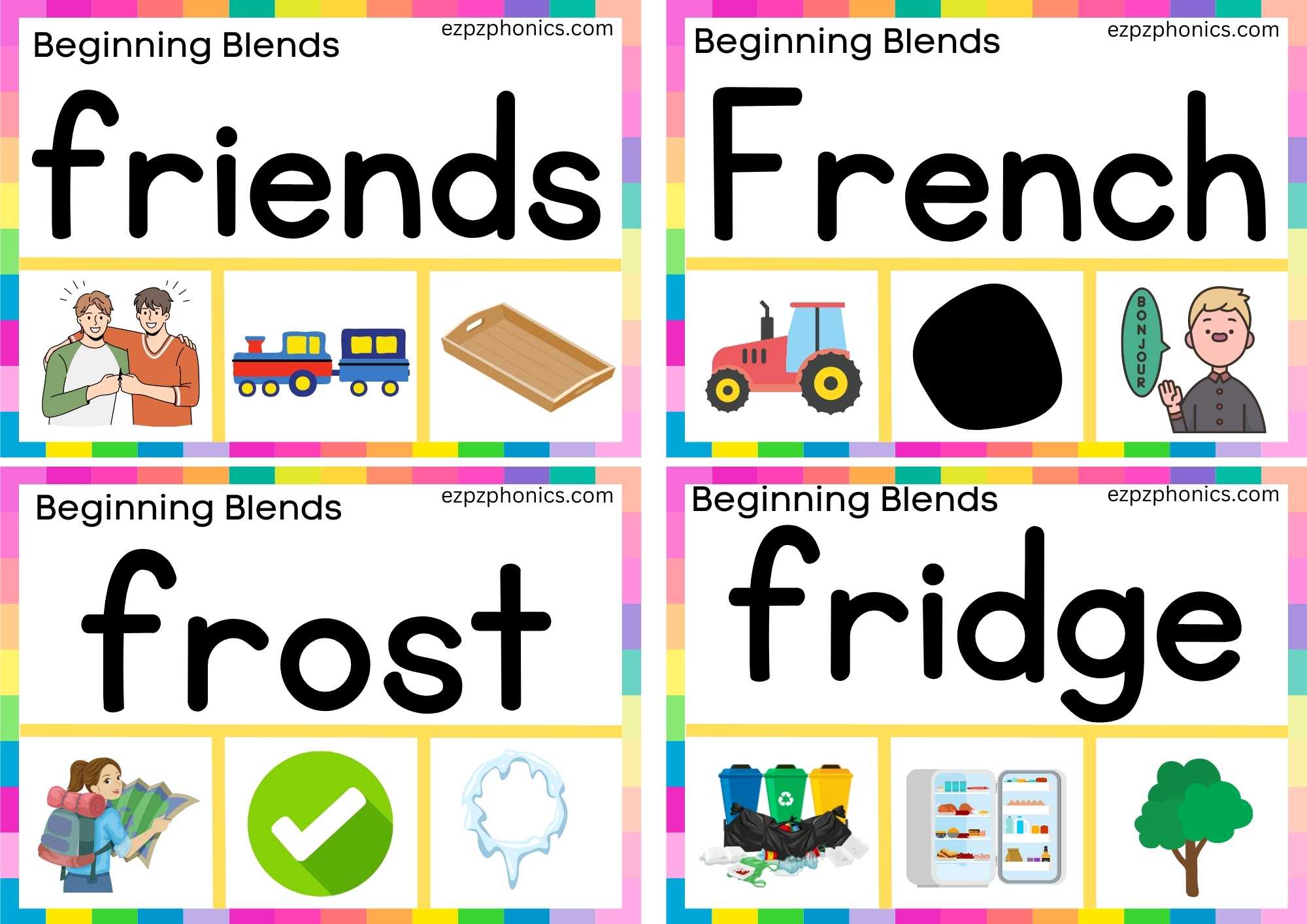 FR Beginning Blends Clip Cards Read The Words And Clip The Correct ...