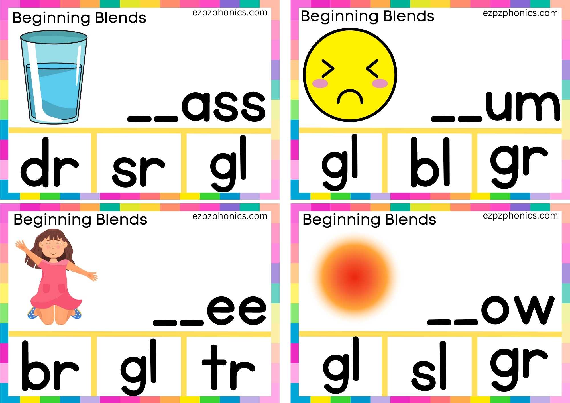 GL Beginning Blends Clip Cards Finish The Words And Clip The Correct ...