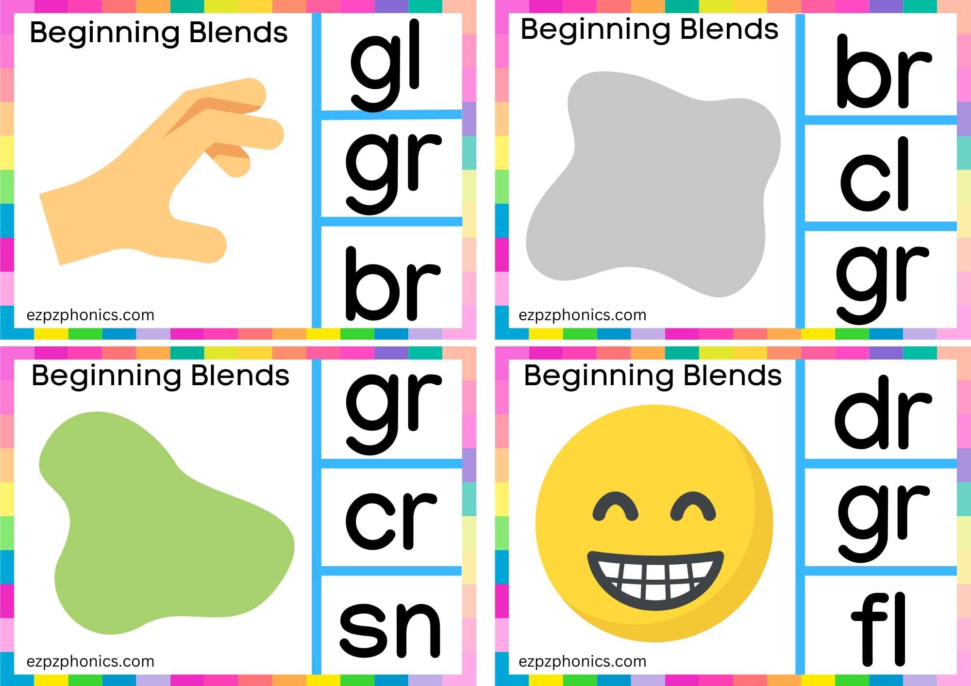 GR Beginning Blends Clip Cards Look At The Images And Clip The Correct ...