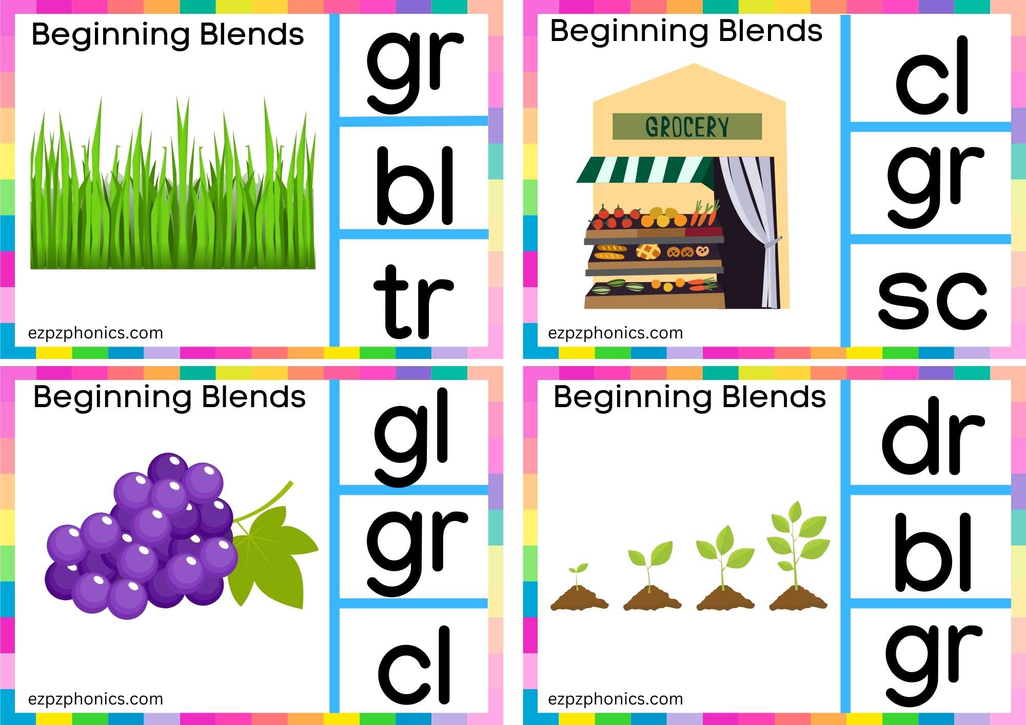 GR Beginning Blends Clip Cards Look At The Images And Clip The Correct ...