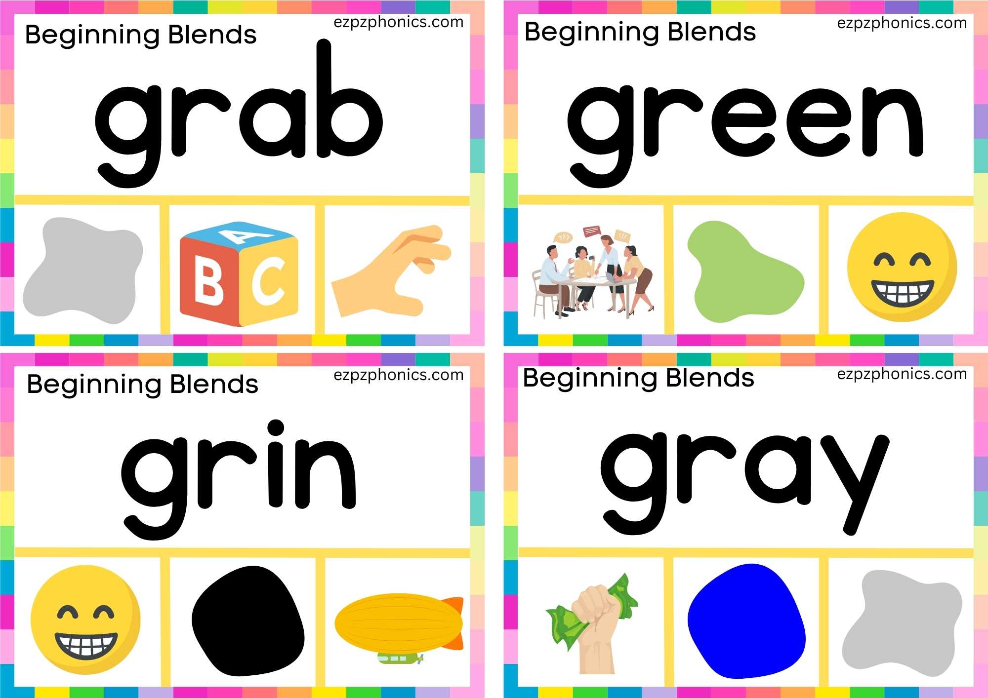 GR Beginning Blends Clip Cards Read The Words And Clip The Correct ...