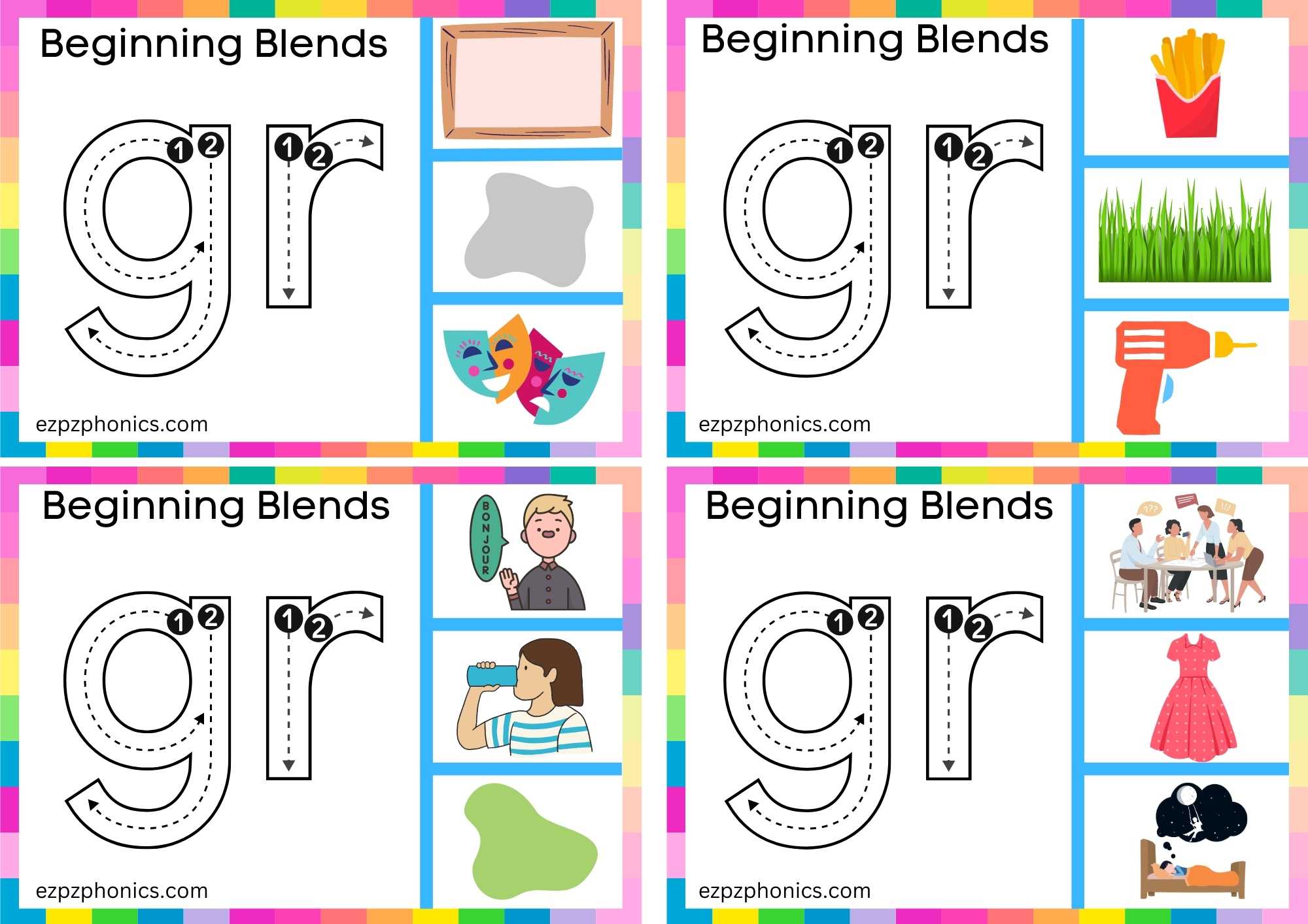 GR Beginning Blends Clip Cards Trace The Letters And Clip The Correct ...