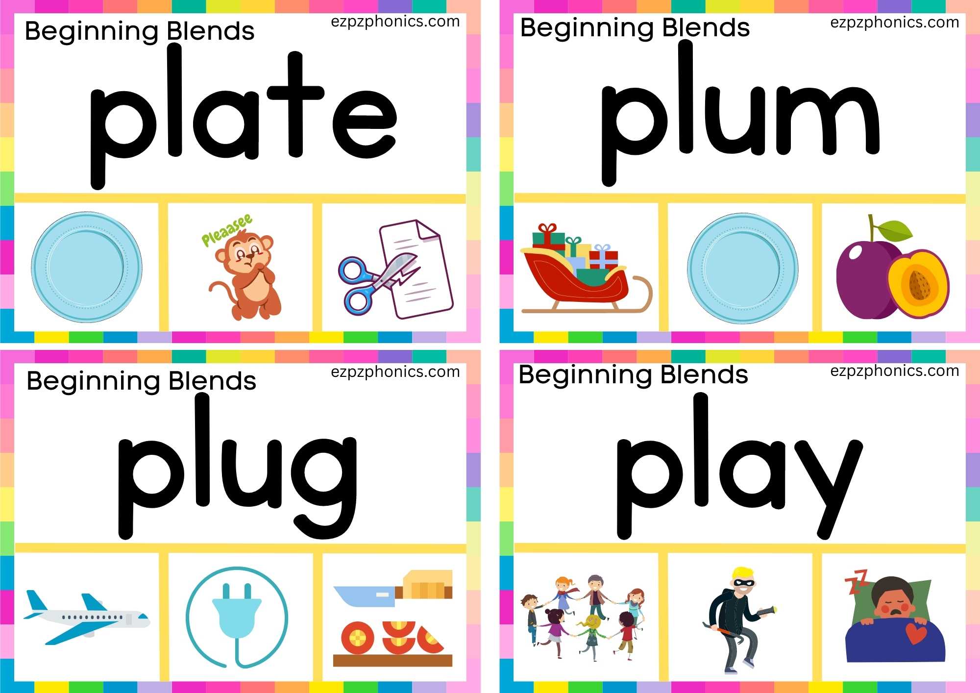 PL Beginning Blends Clip Cards Read The Words And Clip The Correct ...