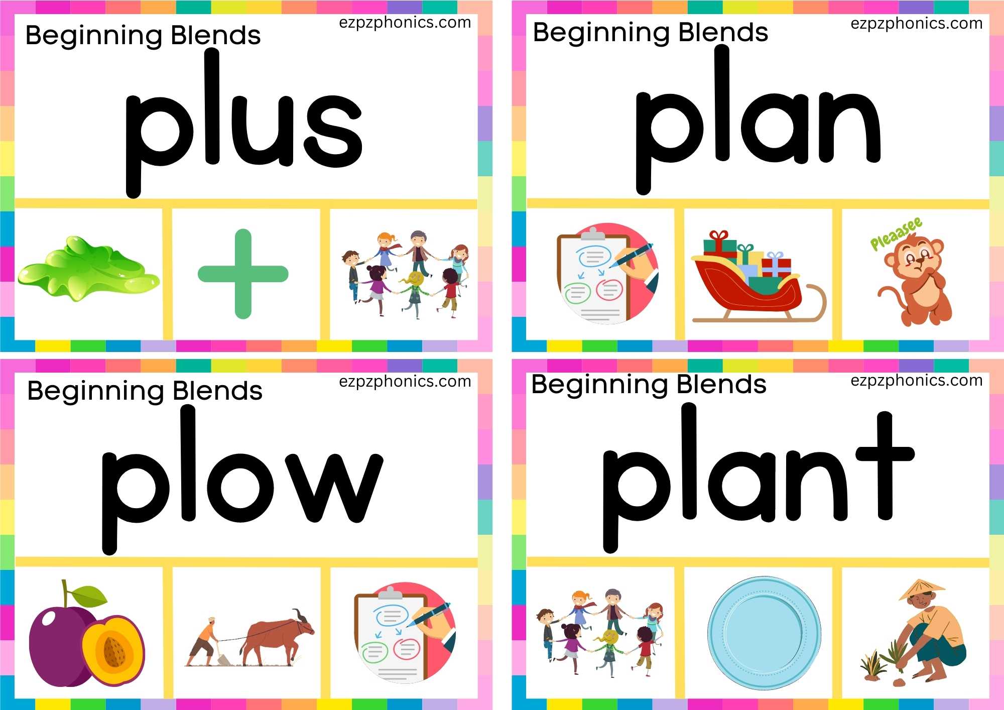 PL Beginning Blends Clip Cards Read The Words And Clip The Correct ...
