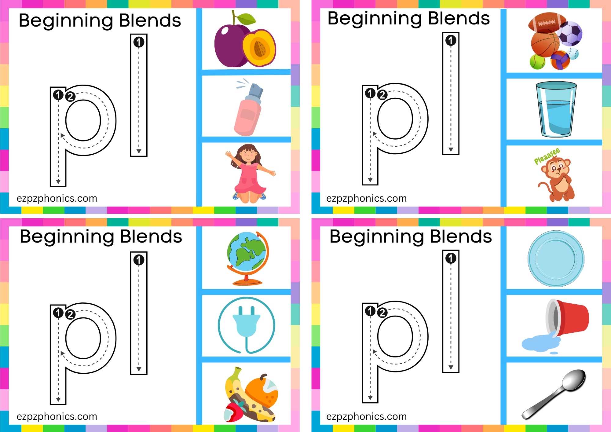 PL Beginning Blends Clip Cards Trace The Letters And Clip The Correct ...