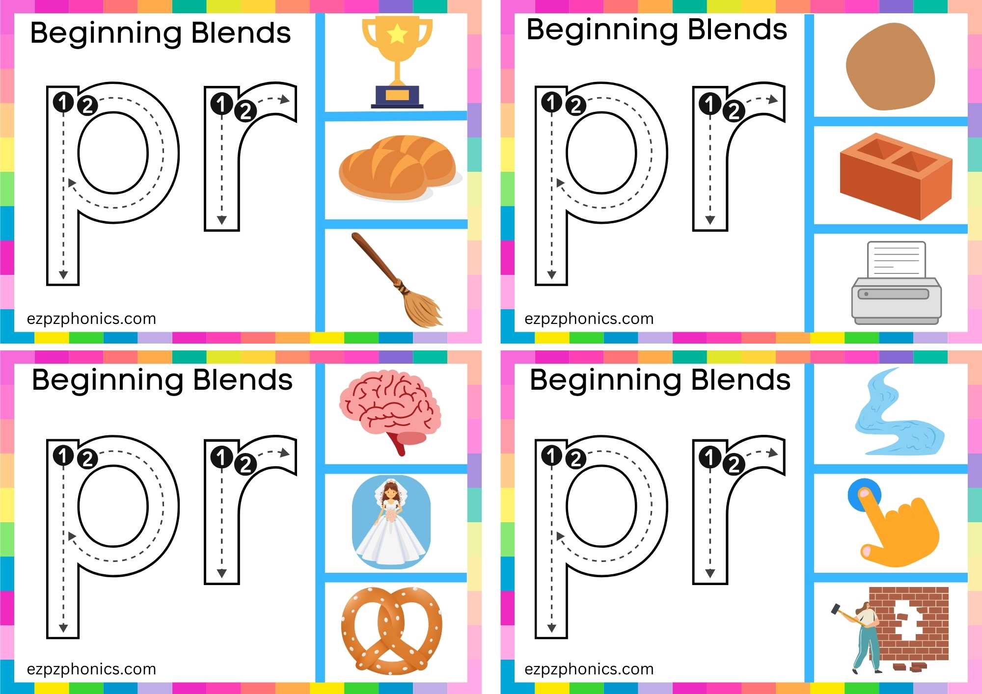 PR Beginning Blends Clip Cards Trace The Letters And Clip The Correct ...