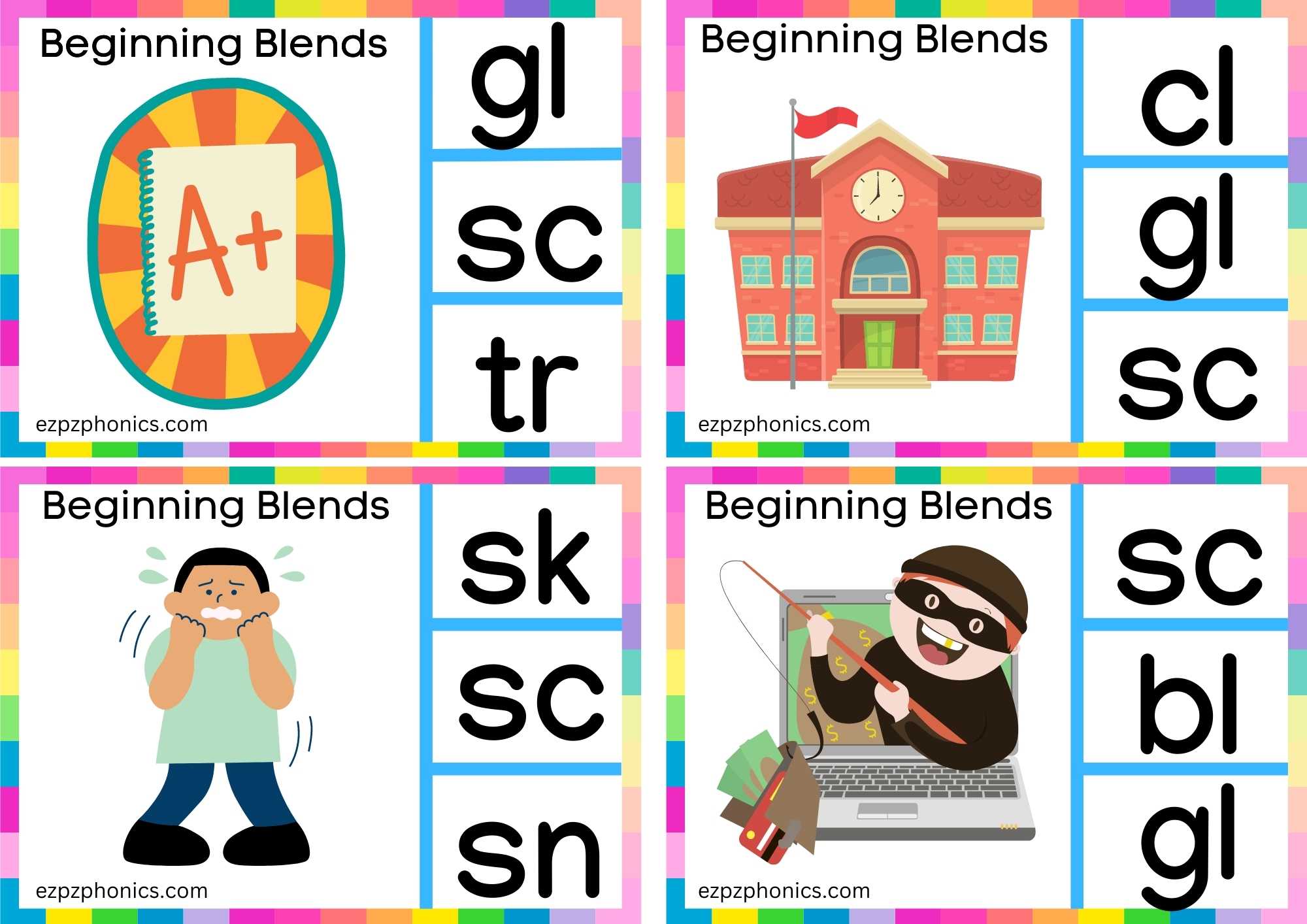 SC Beginning Blends Clip Cards Look At The Images And Clip The Correct ...