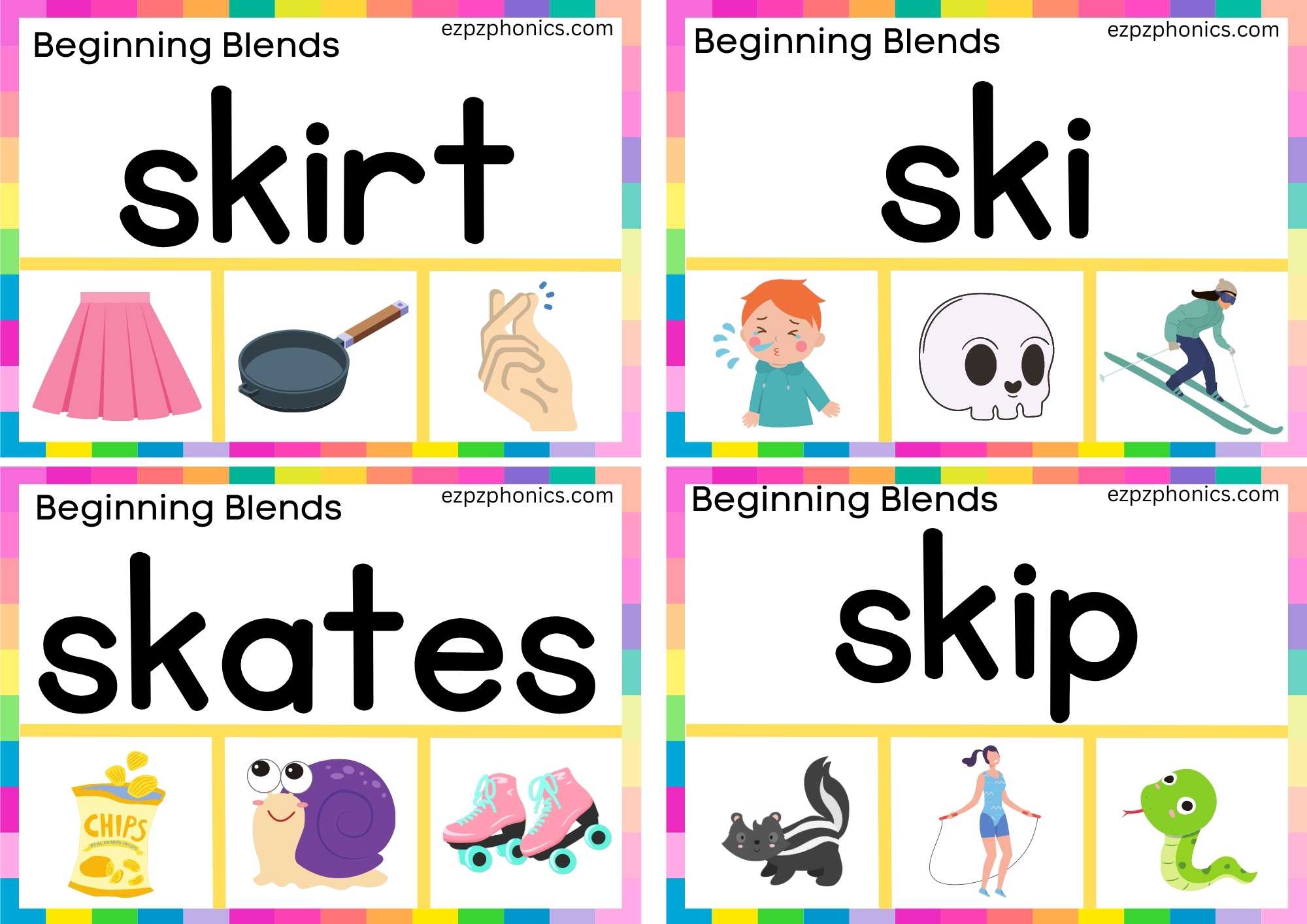 SK Beginning Blends Clip Cards Read The Words And Clip The Correct ...