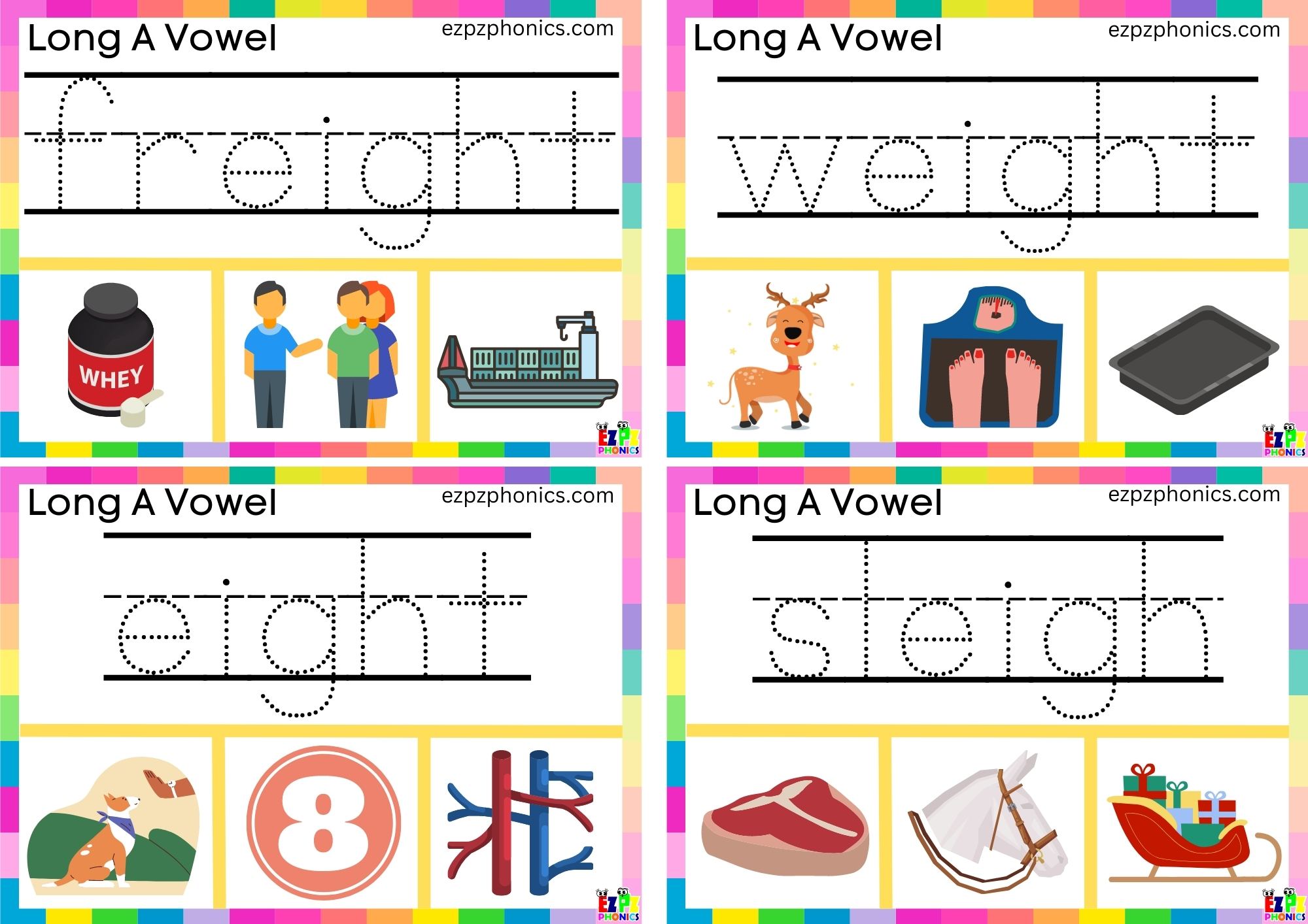 Write the word and clip the image Clip cards for long a vowel eigh ...