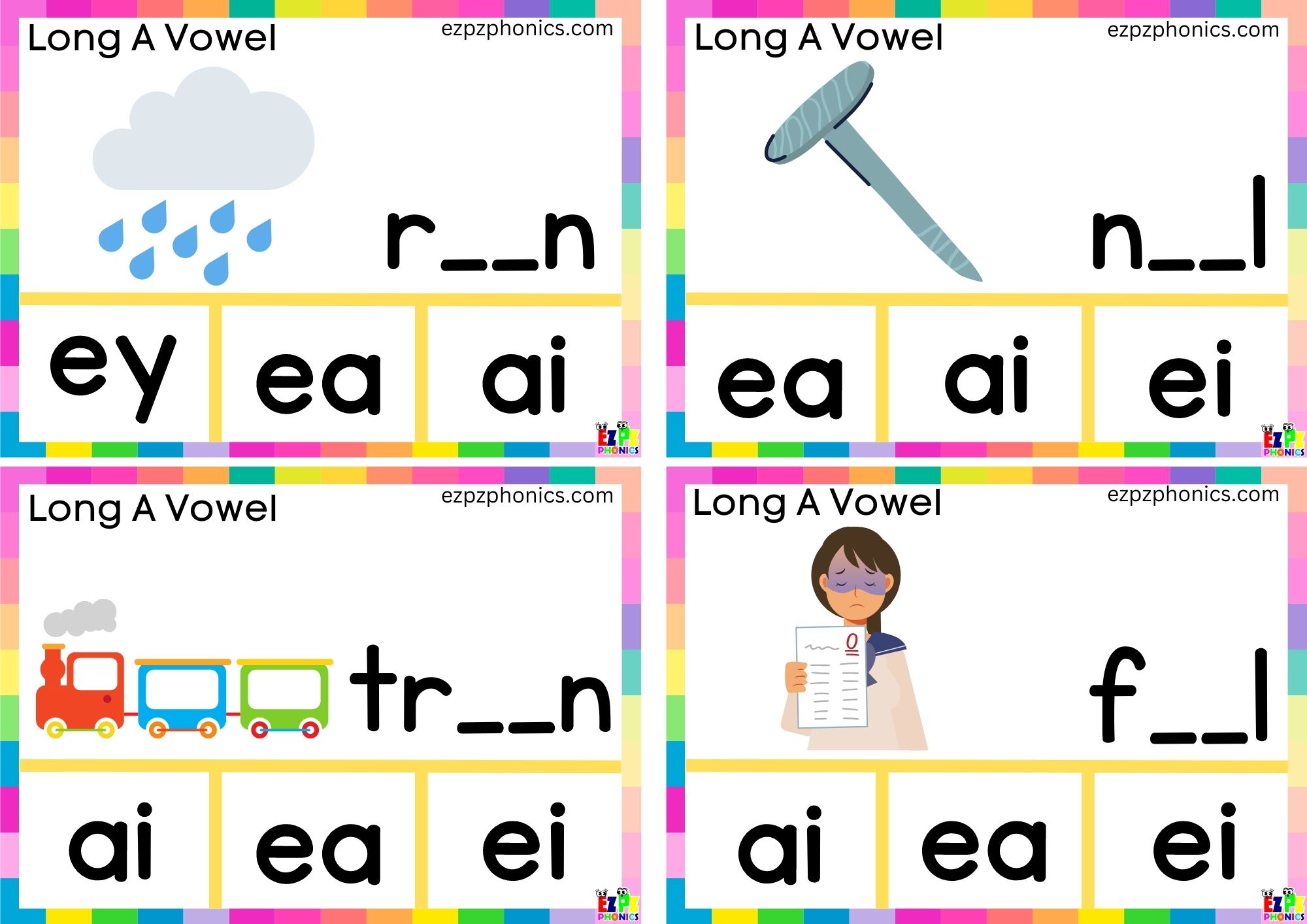 Finish the word and clip the correct letters Clip cards for long a ...
