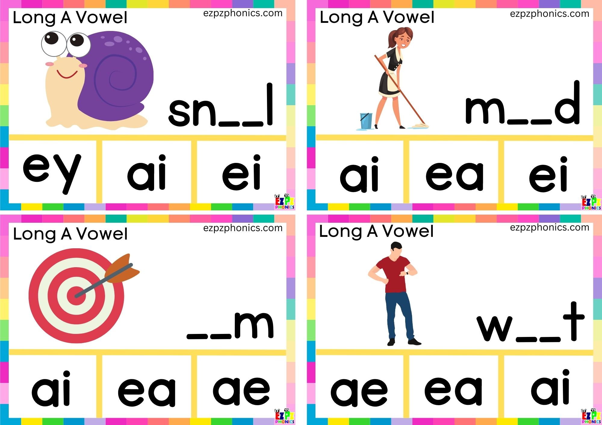 Finish the word and clip the correct letters Clip cards for long a ...