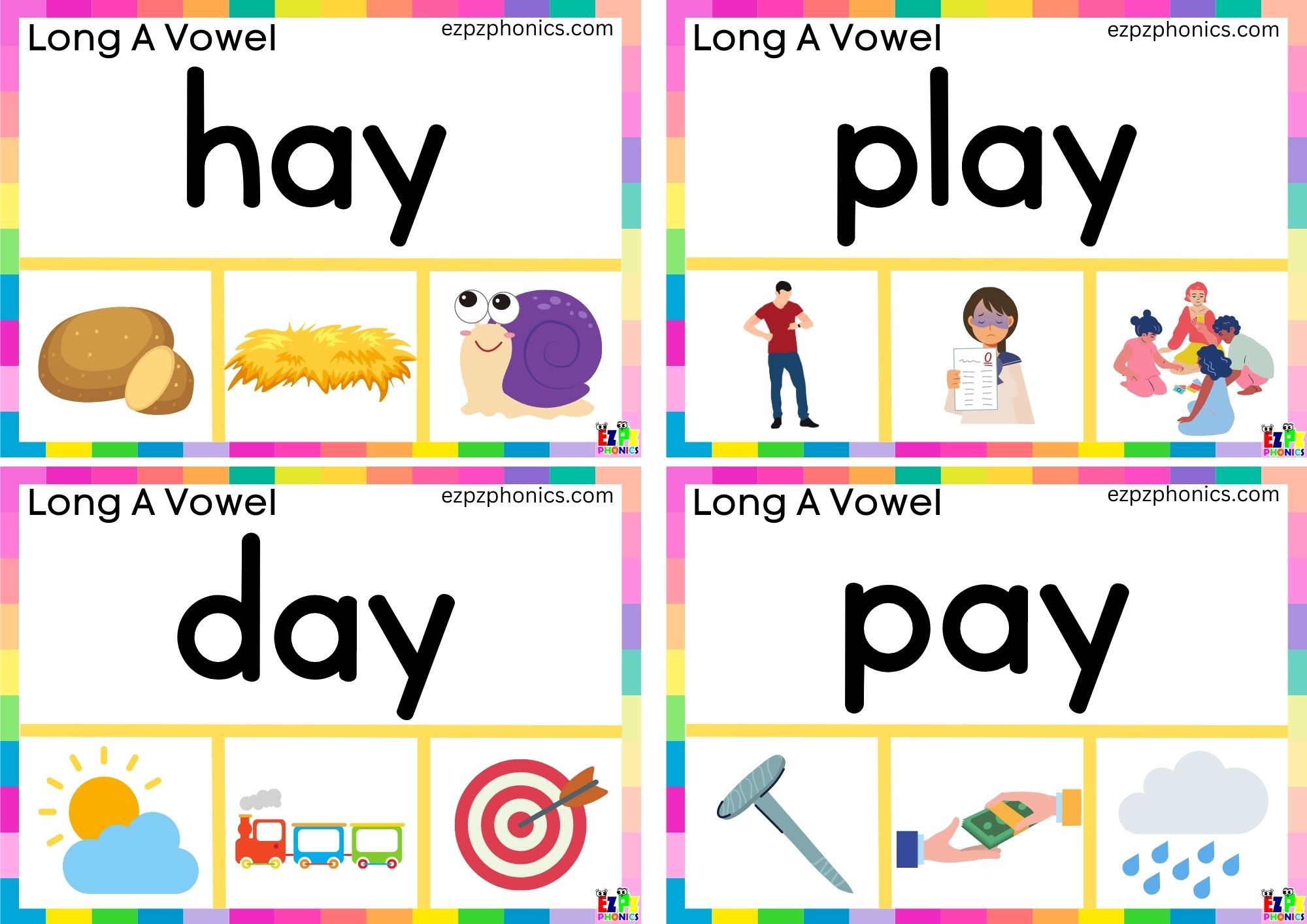 Read the word and clip the correct image Clip cards for long a vowel ay ...