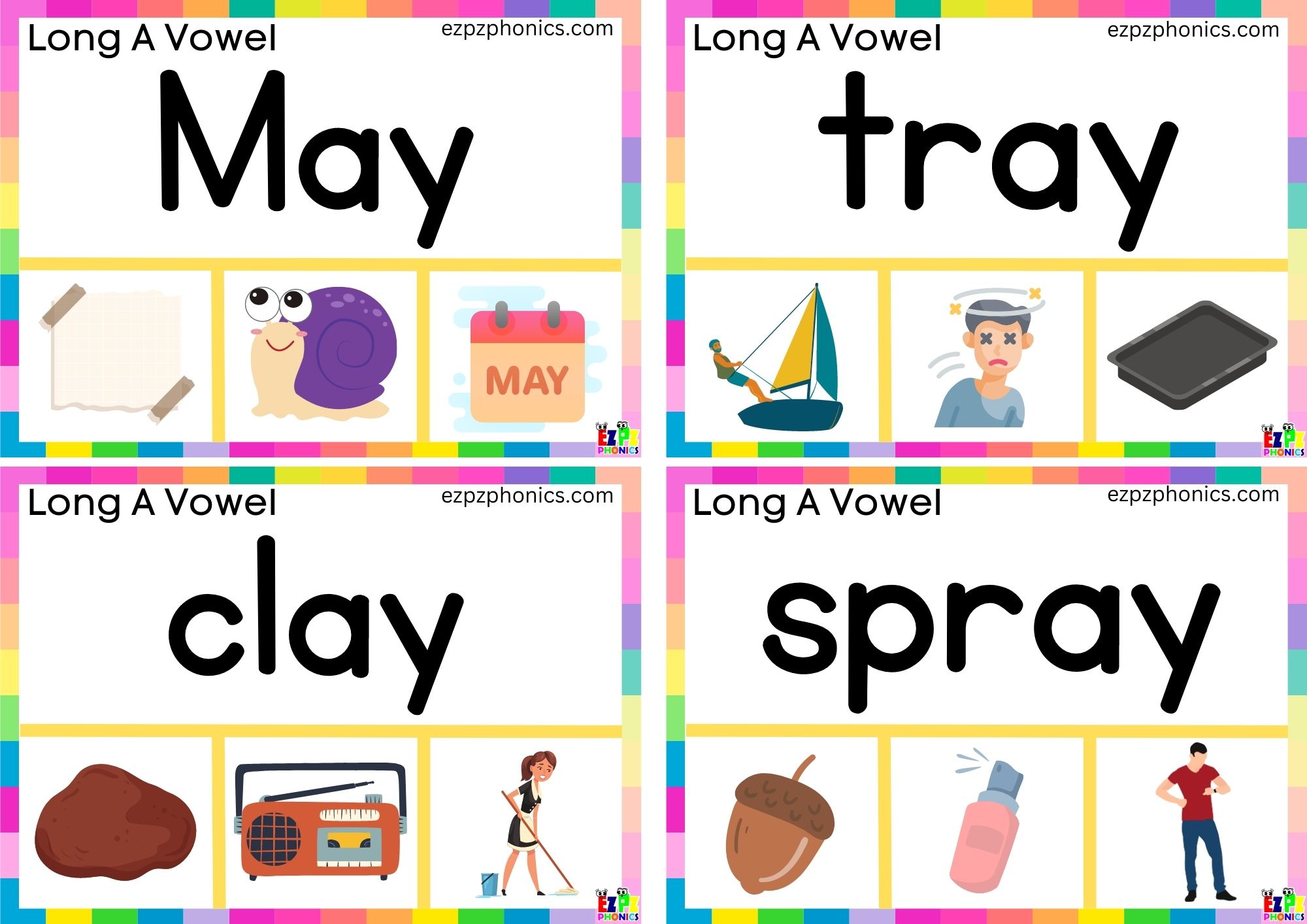 Read the word and clip the correct image Clip cards for long a vowel ay ...