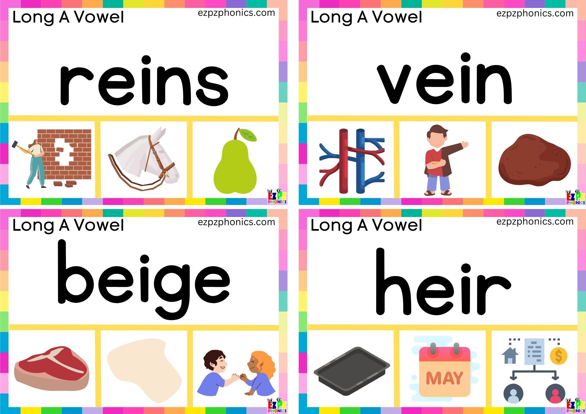 Read the word and clip the correct image Clip cards for long a vowel ei ...