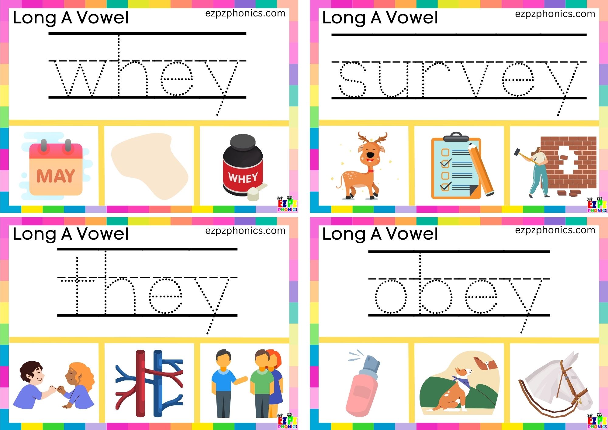 Write the word and clip the image Clip cards for long a vowel ey words ...