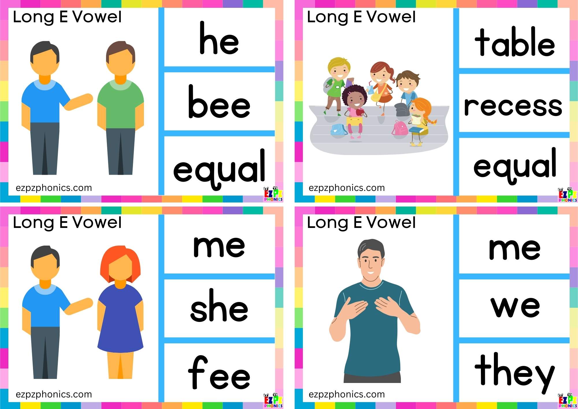 Look at the image and clip the correct word Long e vowel e words Clip ...