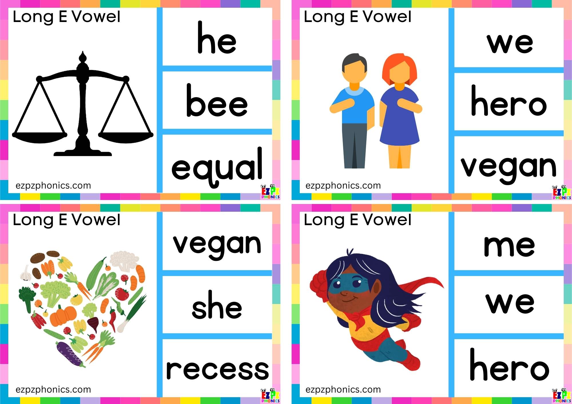 Look at the image and clip the correct word Long e vowel e words Clip ...