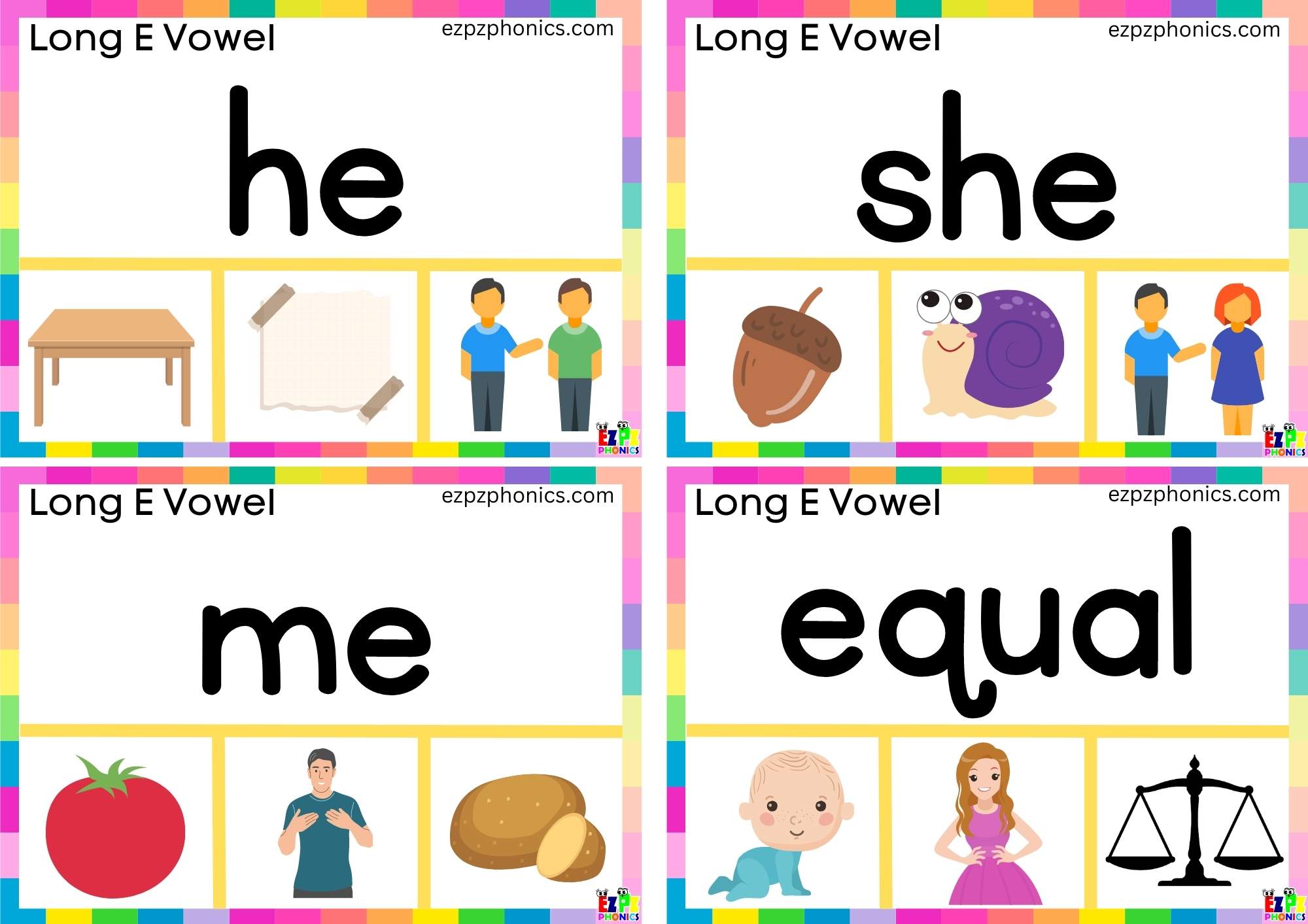Read the word and clip the correct image Clip cards for long e vowel e ...