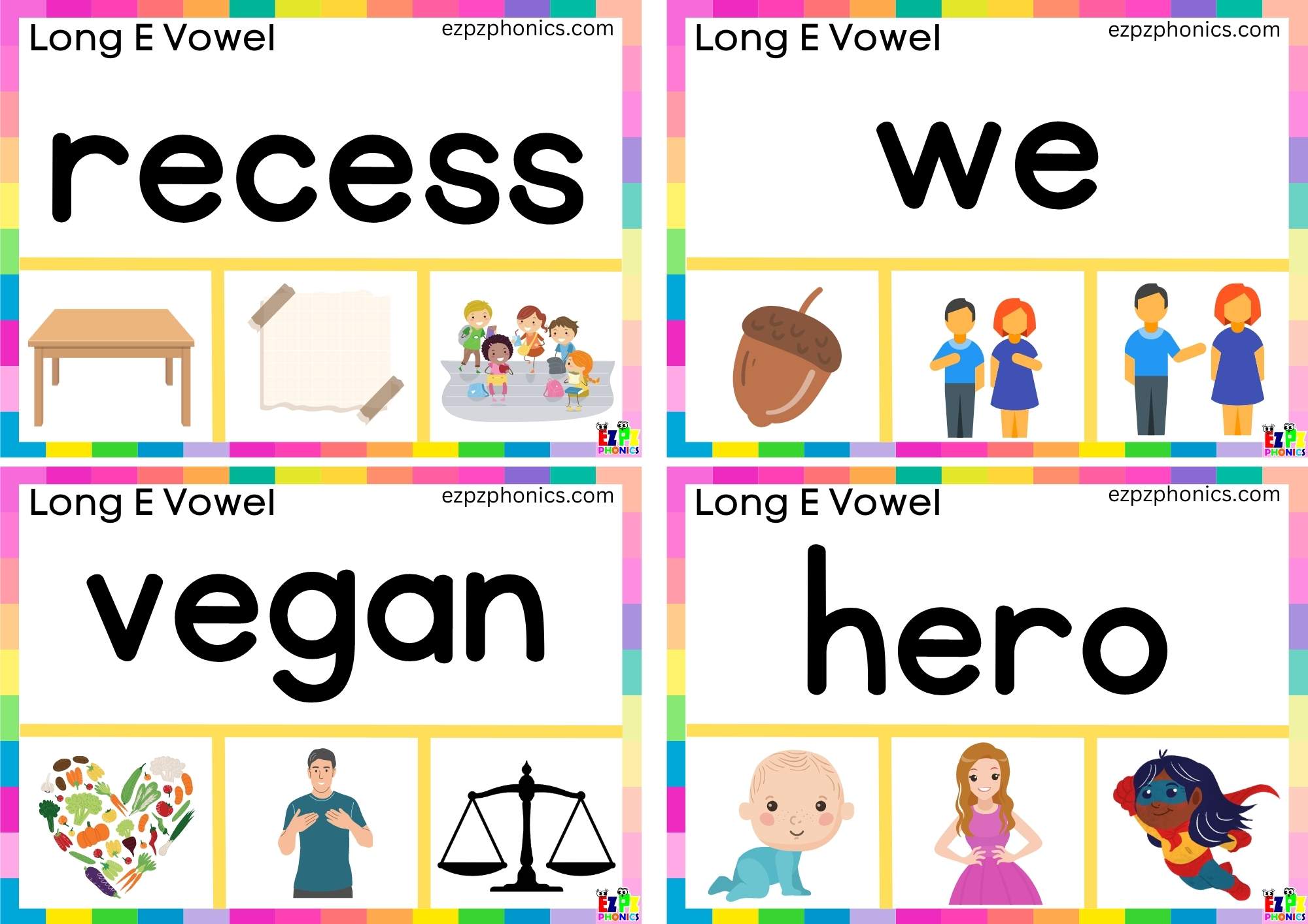 Read the word and clip the correct image Clip cards for long e vowel e ...