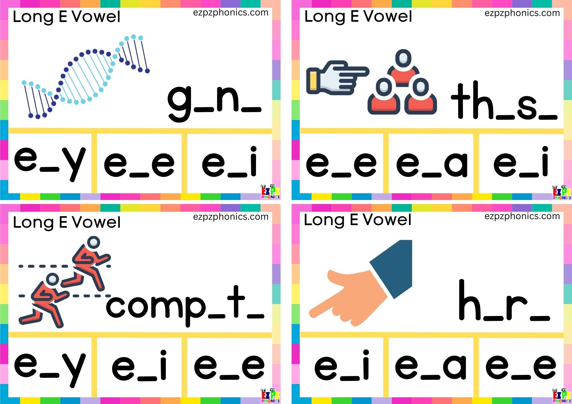 Finish the word and clip the correct letters Clip cards for long e ...