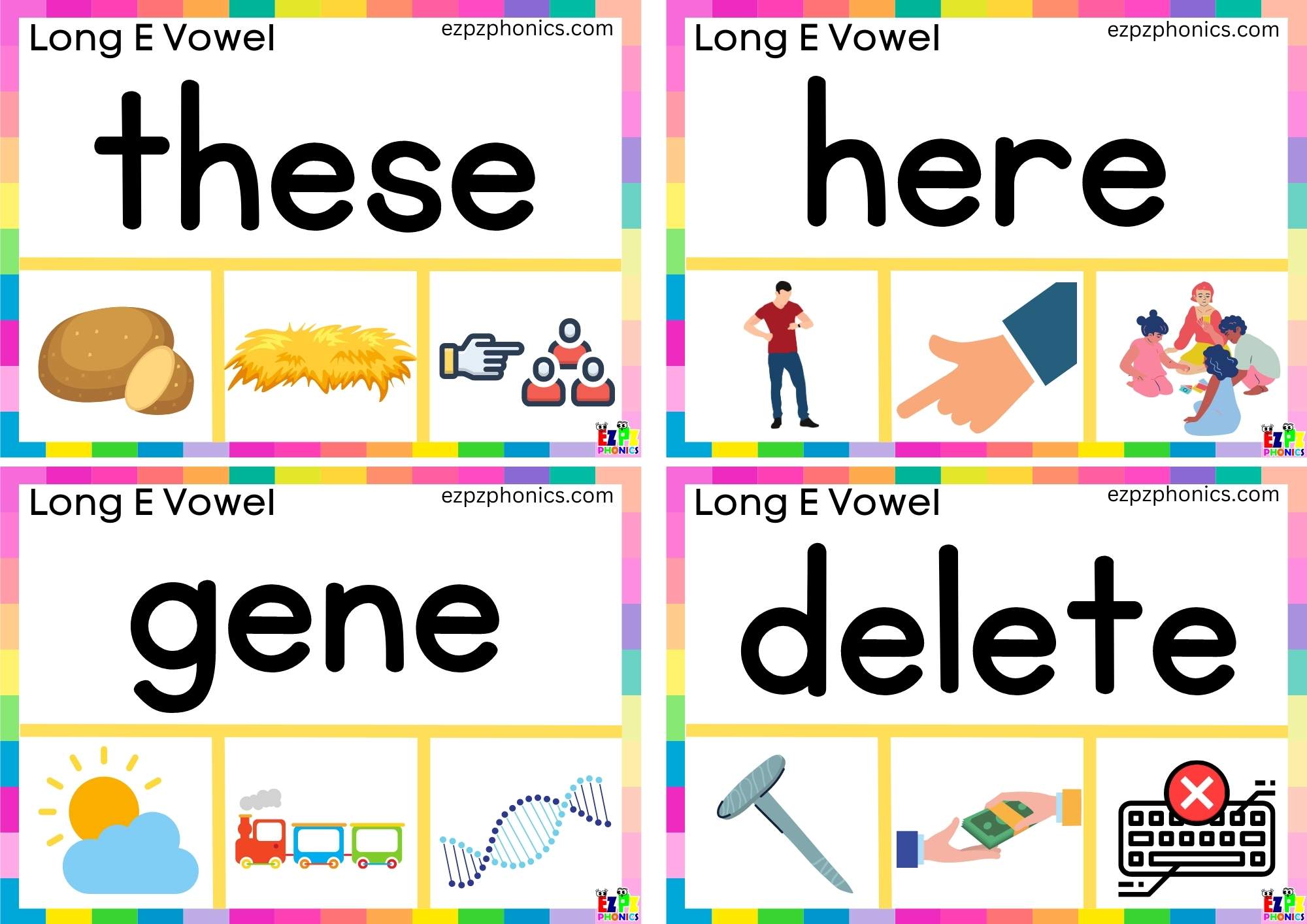 Read the word and clip the correct image Clip cards for long e vowel e ...