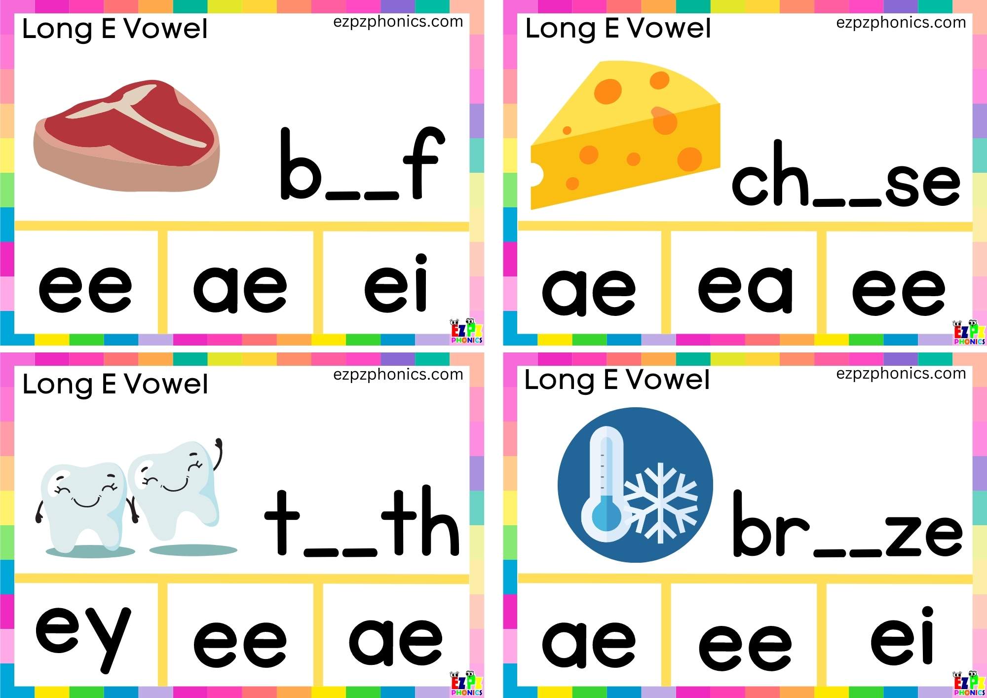 EE WORDS LONG E VOWEL - ezpzphonics.com