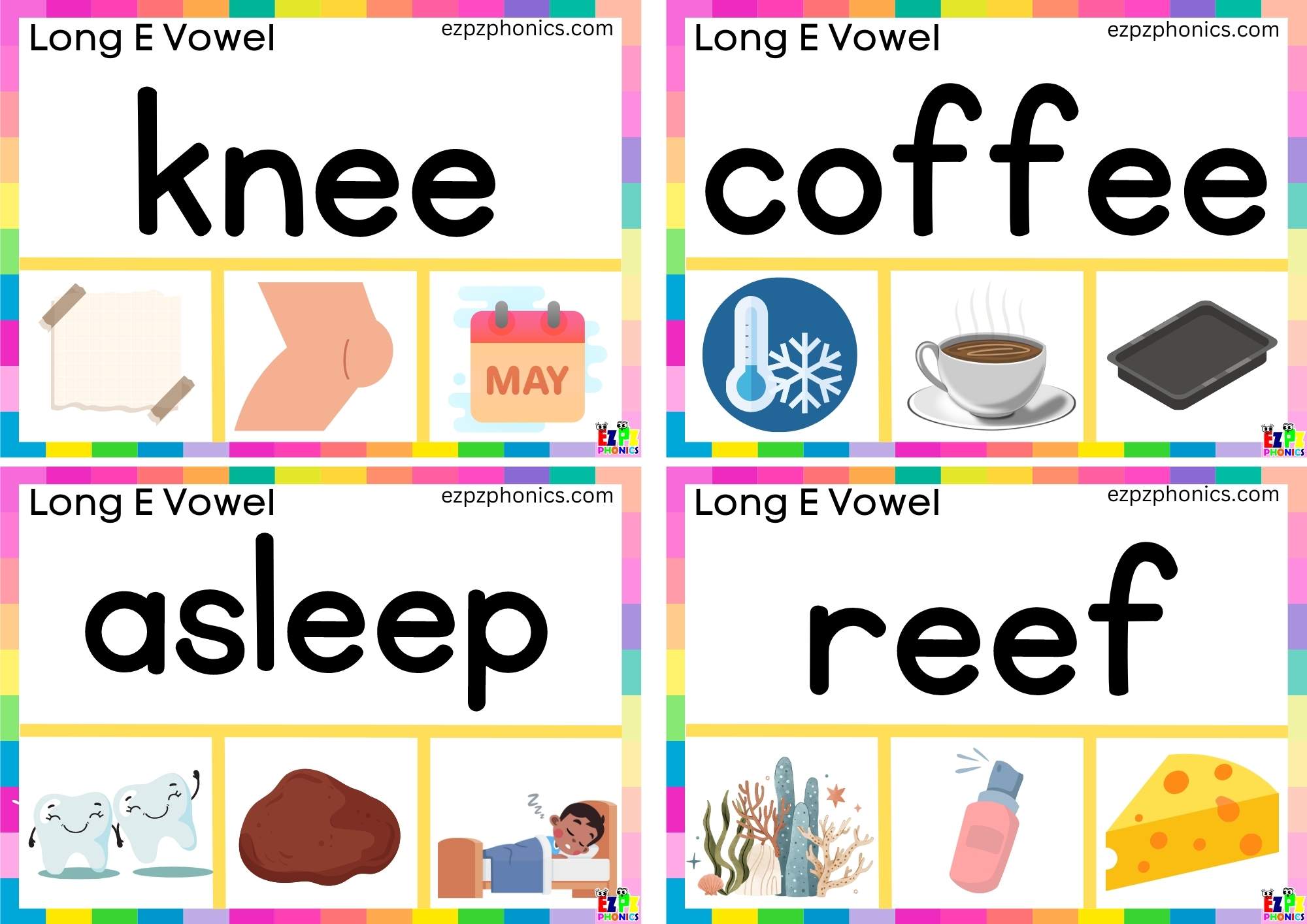 Read the word and clip the correct image Clip cards for long e vowel ee ...