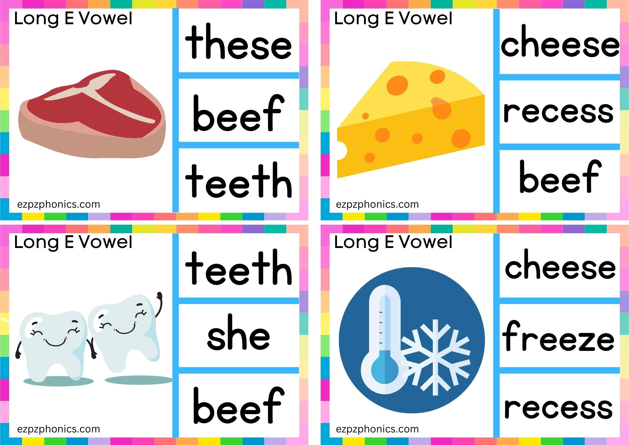 Look at the image and clip the correct word Long e vowel ee words Clip ...