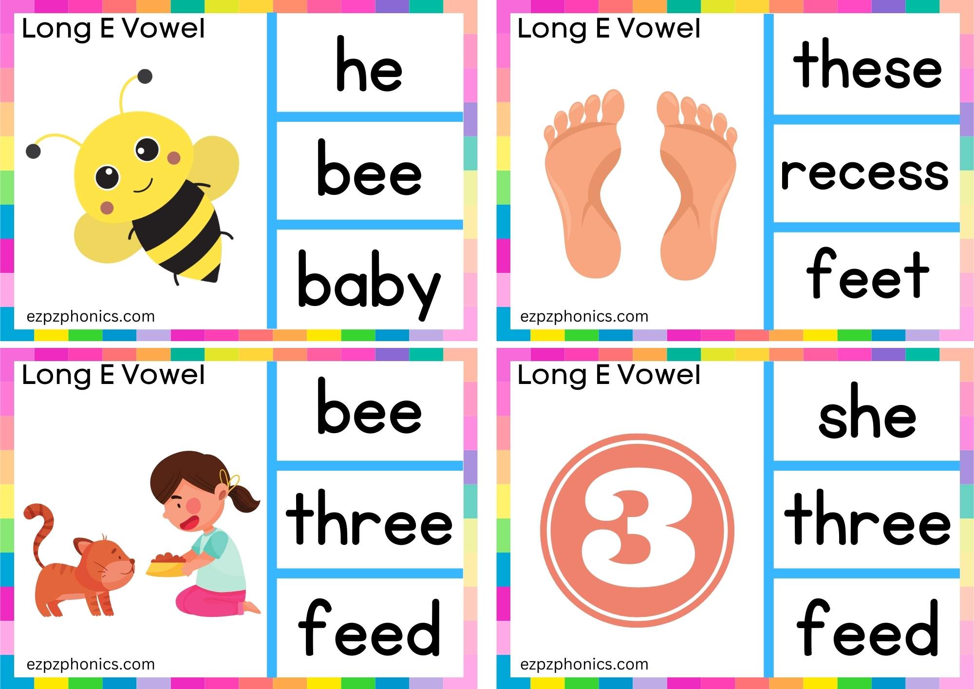 Look at the image and clip the correct word Long e vowel ee words Clip ...