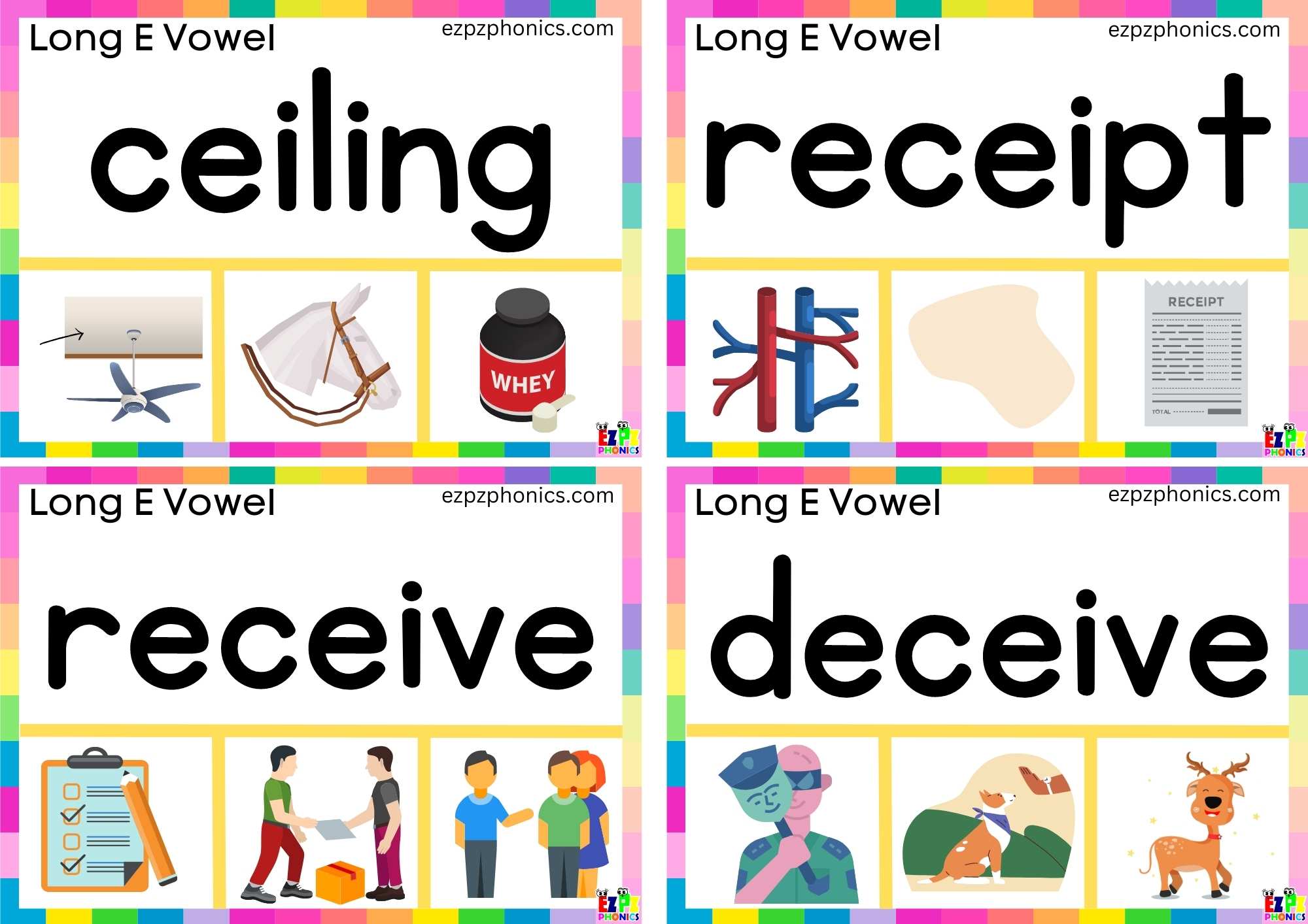 Look at the image and clip the correct word Long e vowel ei words Clip ...