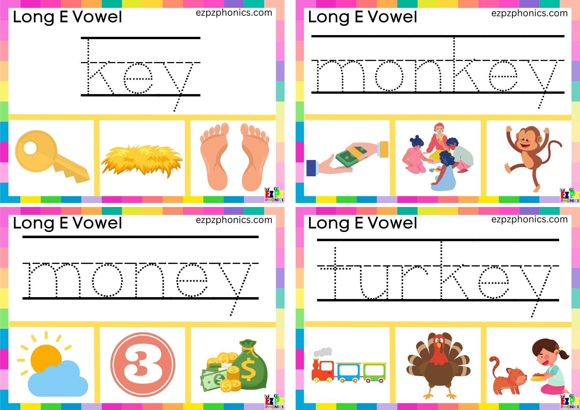 Write the word and clip the image Clip cards for long e vowel ey words ...