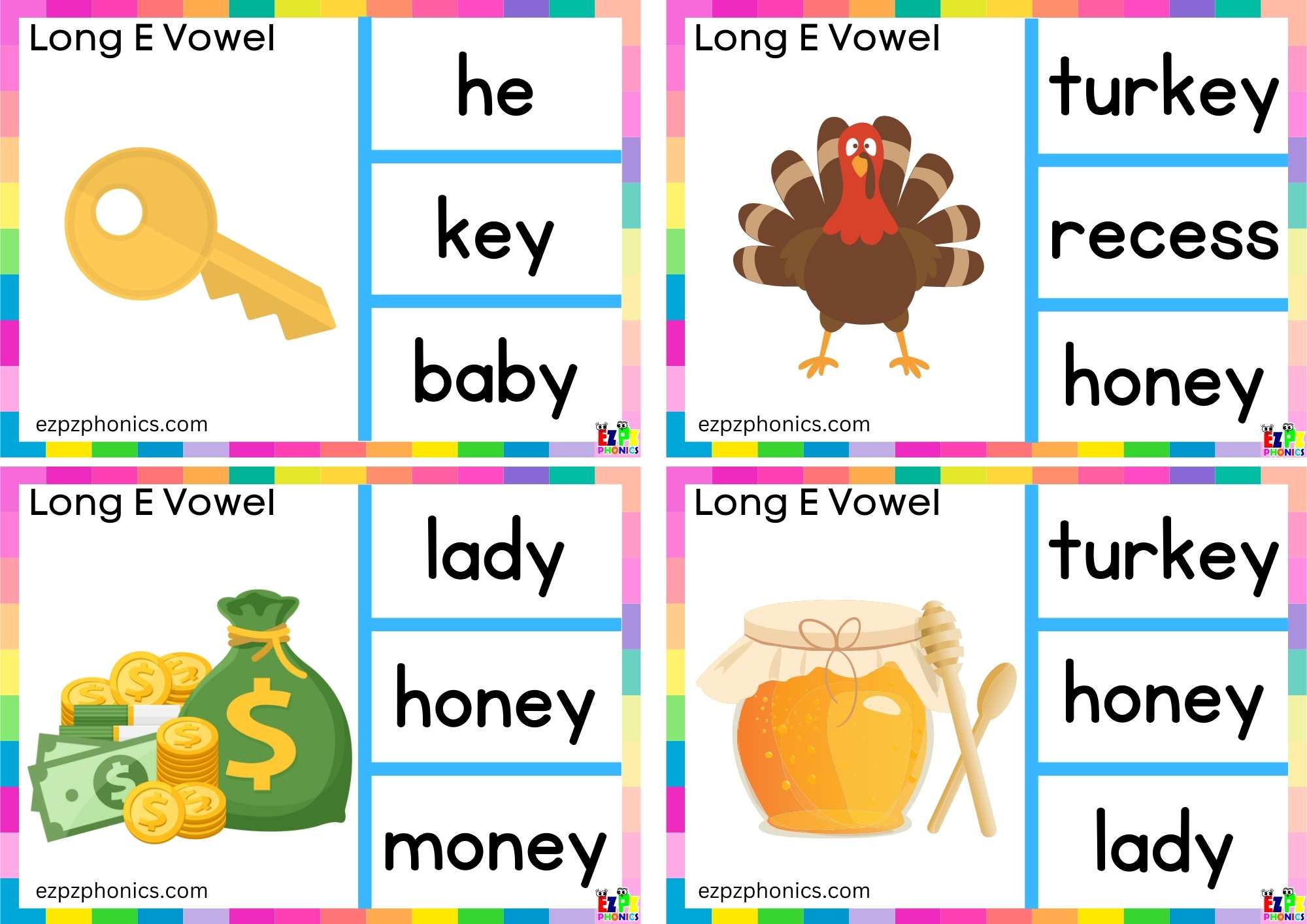 Look at the image and clip the correct word Long e vowel ey words clip ...