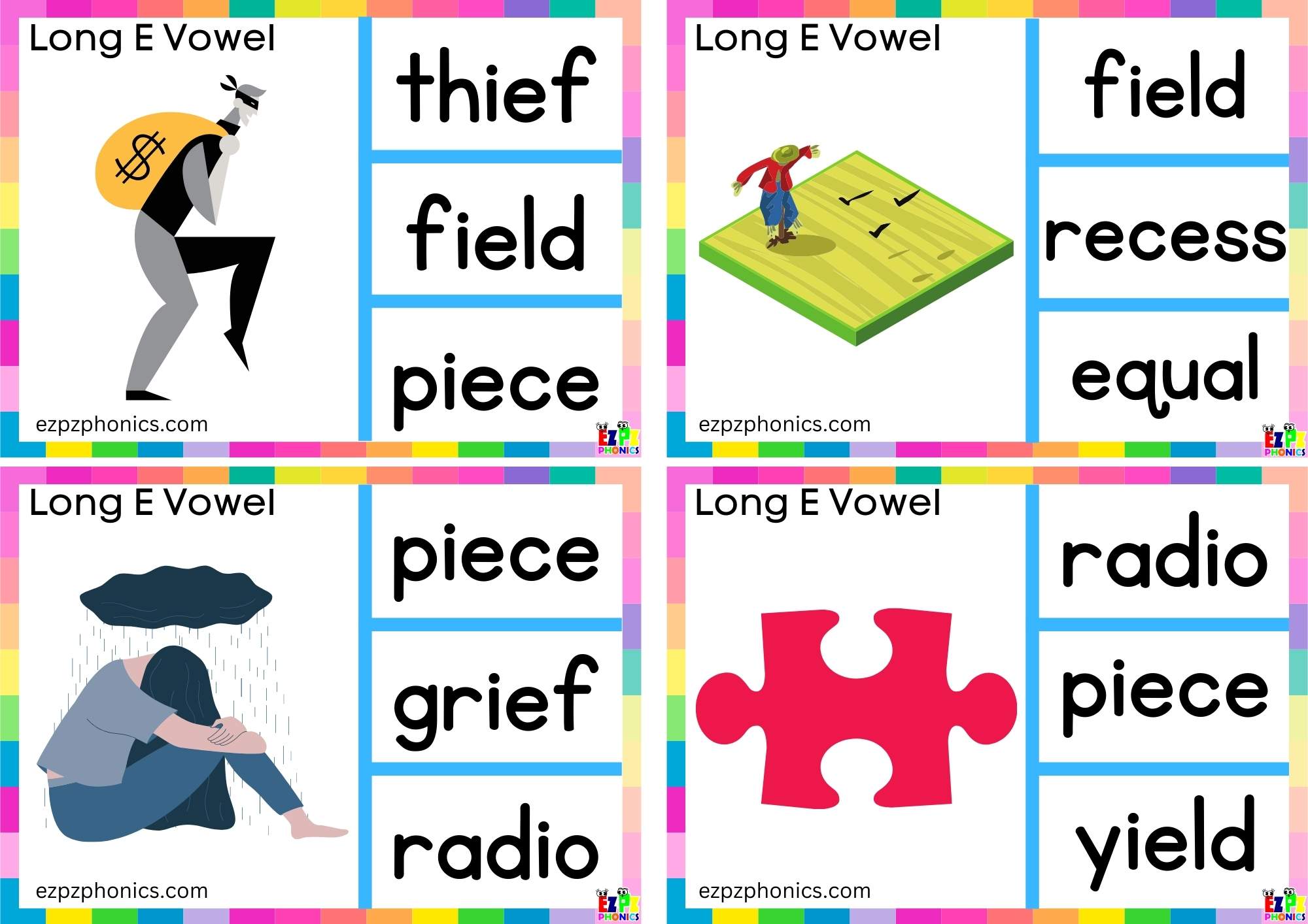 Look at the image and clip the correct word Long e vowel ie words Clip ...