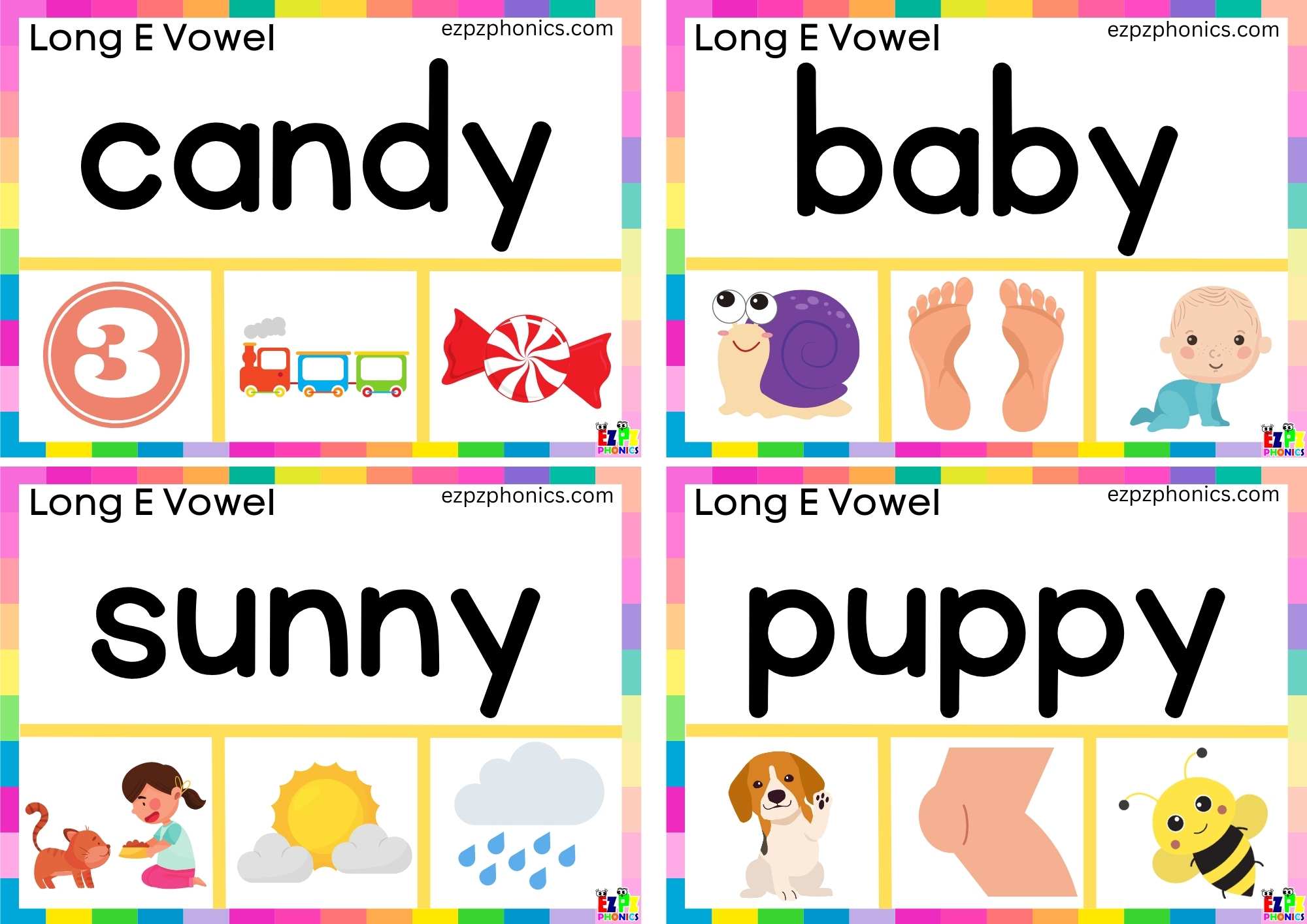 Read the word and clip the correct image Clip cards for long e vowel y ...