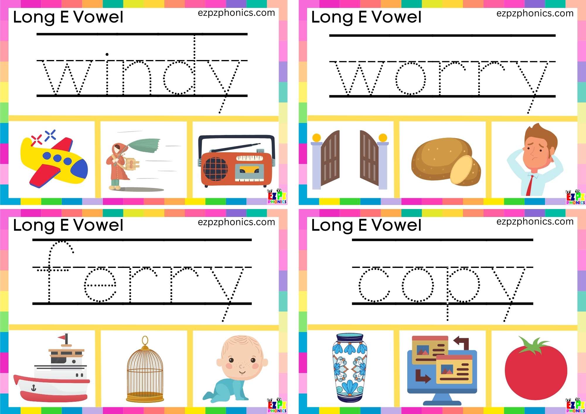 Write the word and clip the image Clip cards for long e vowel y words 2 ...