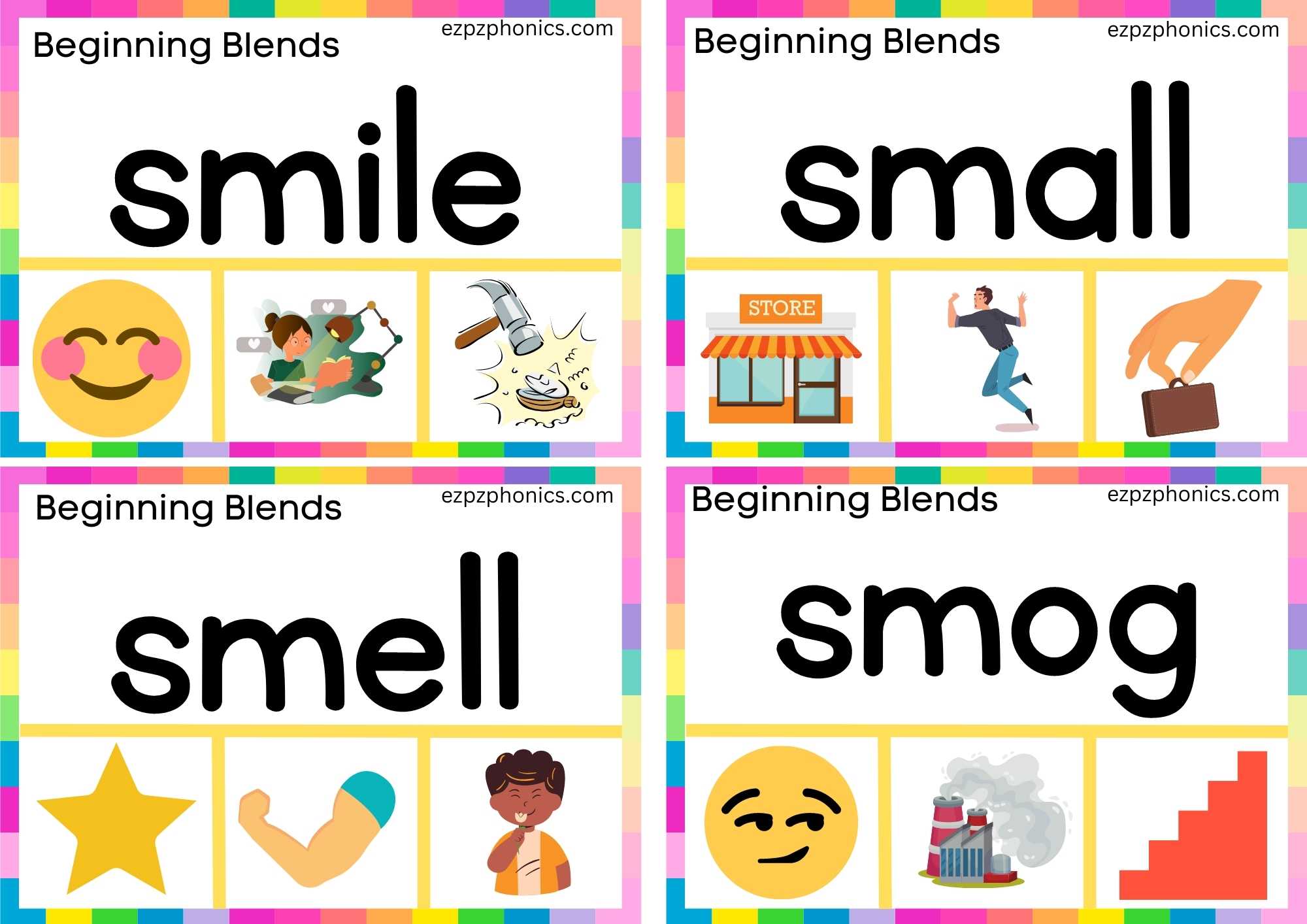 SM Beginning Blends Clip Cards Read The Words And Clip The Correct ...