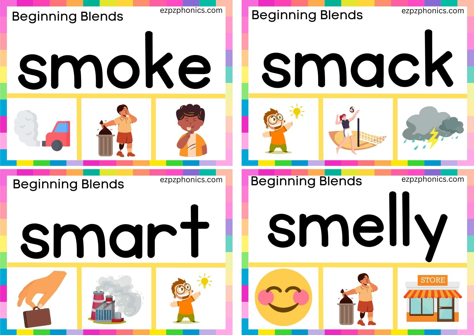 SM Beginning Blends Clip Cards Read The Words And Clip The Correct ...