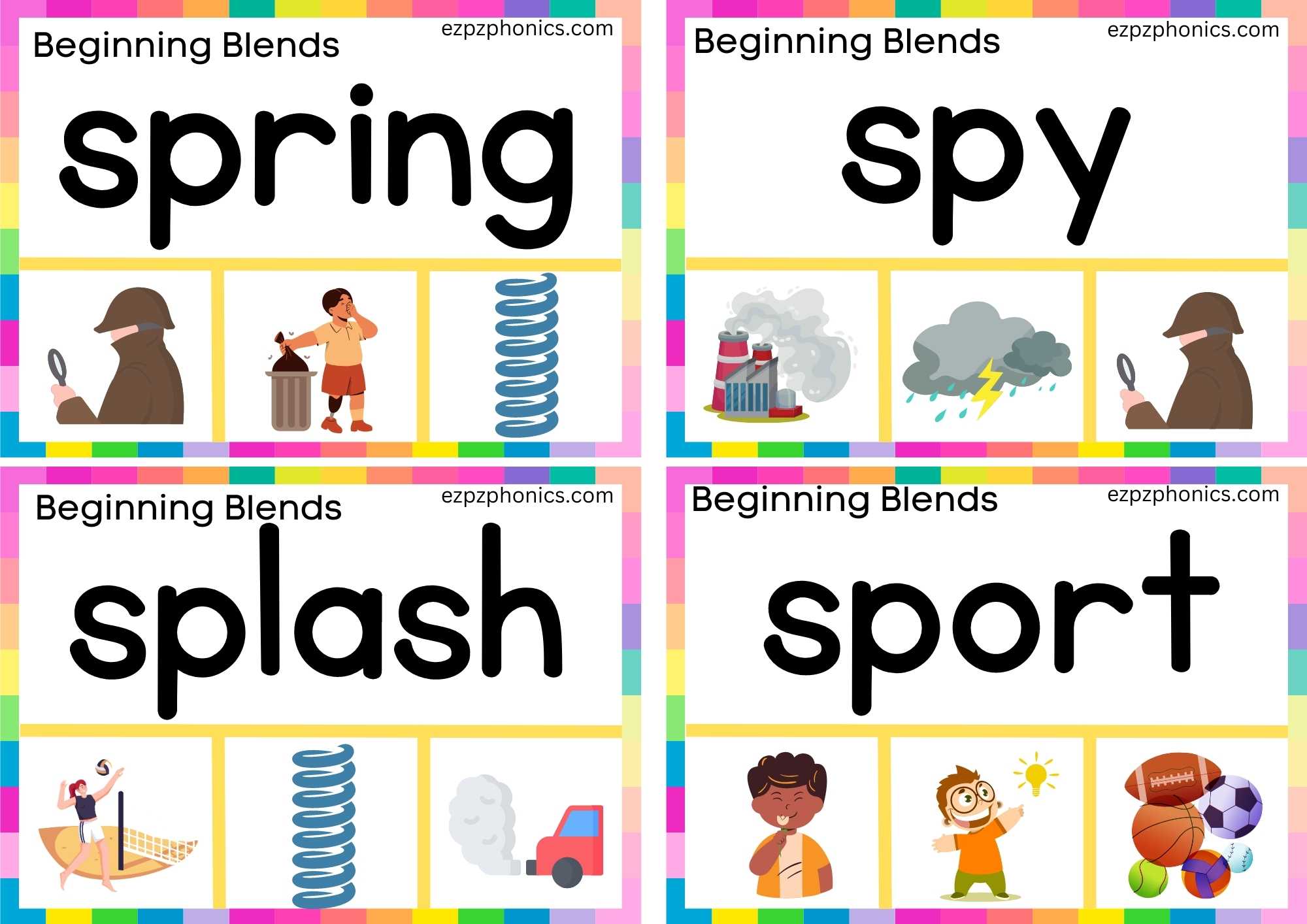 SP Beginning Blends Clip Cards Read The Words And Clip The Correct ...