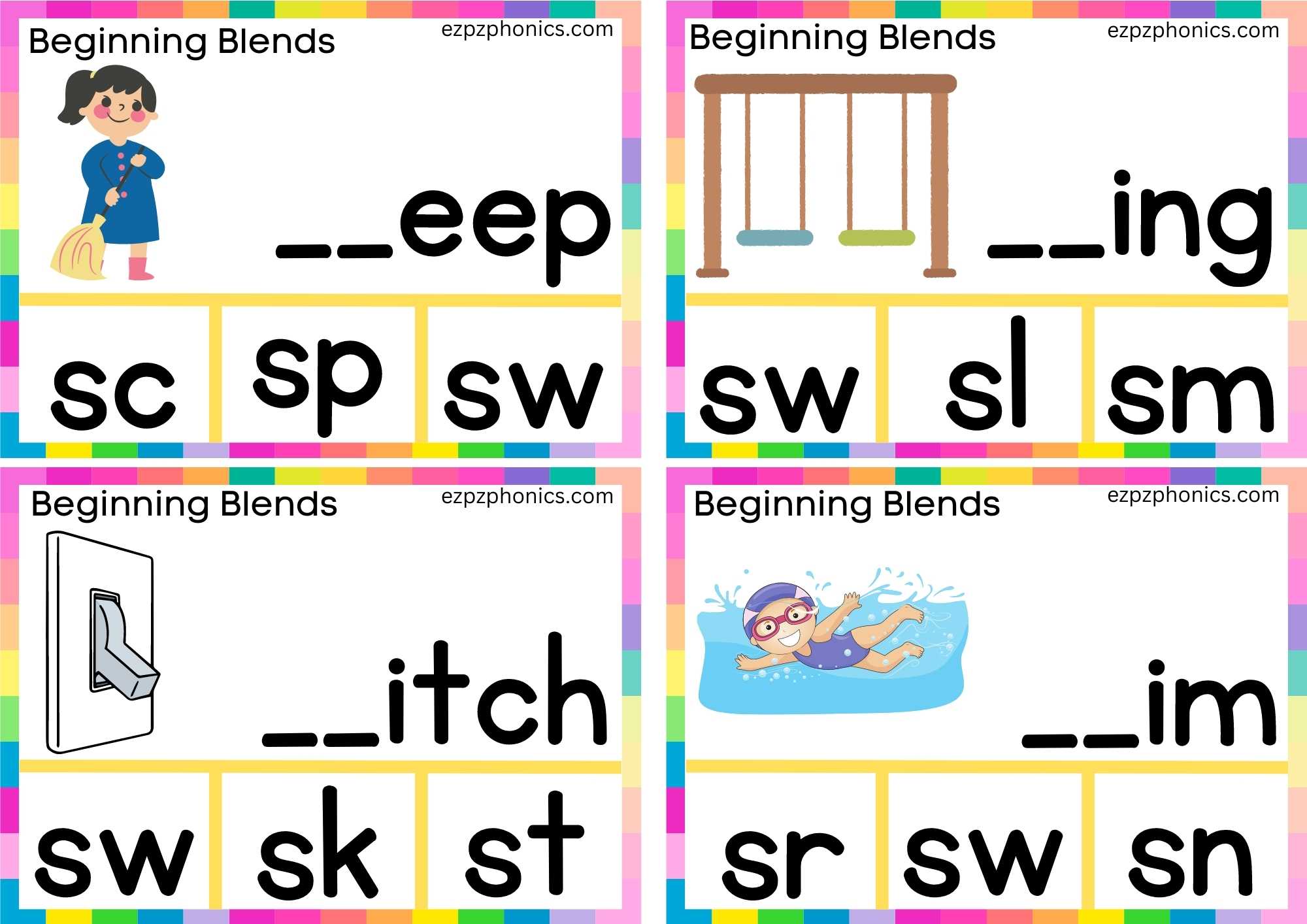 SW Beginning Blends Clip Cards Finish The Words And Clip The Correct ...