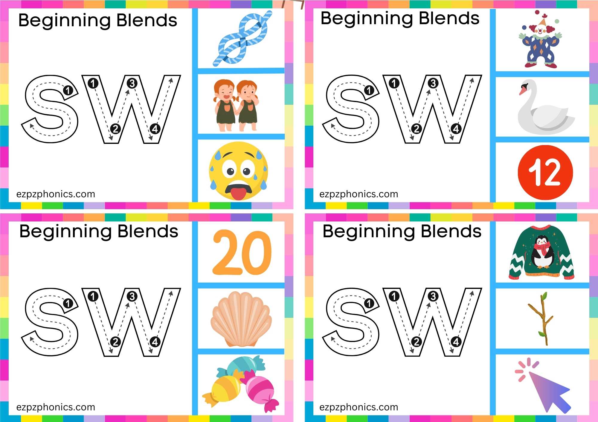 SW Beginning Blends Clip Cards Trace The Letters And Clip The Correct ...
