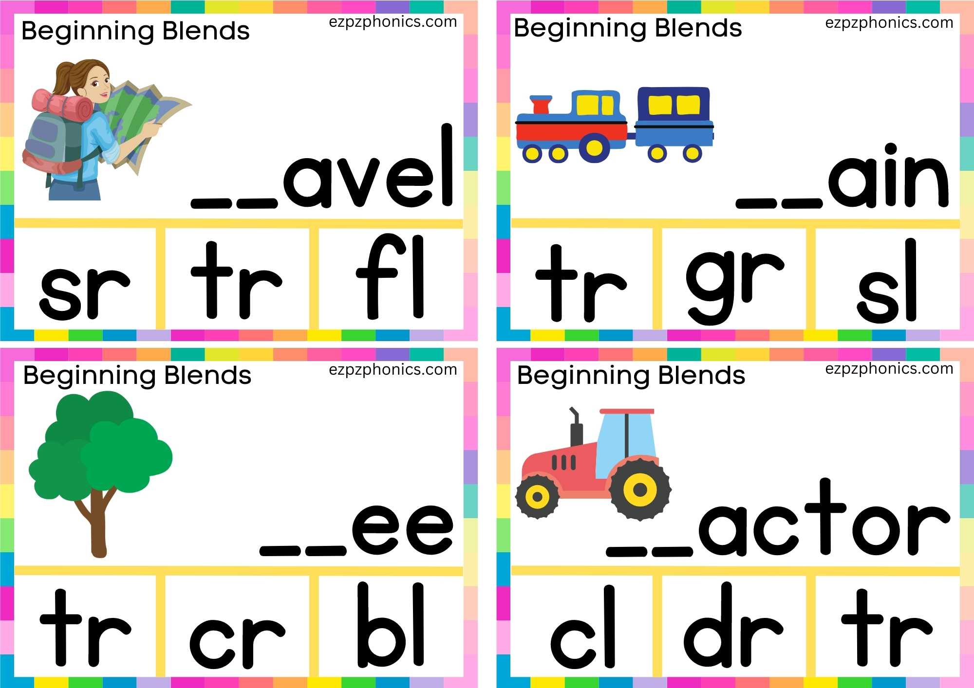 TR Beginning Blends Clip Cards Finish The Words And Clip The Correct ...